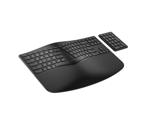 HP 960 Ergonomic Wireless Keyboard - Connect 3 Devices with Bluetooth & Unifying Dongle Connectivity - 20 Programmable Keys, Detached Numeric Keypad - Extra-Large Foam Wrist Rest, Long Battery Life