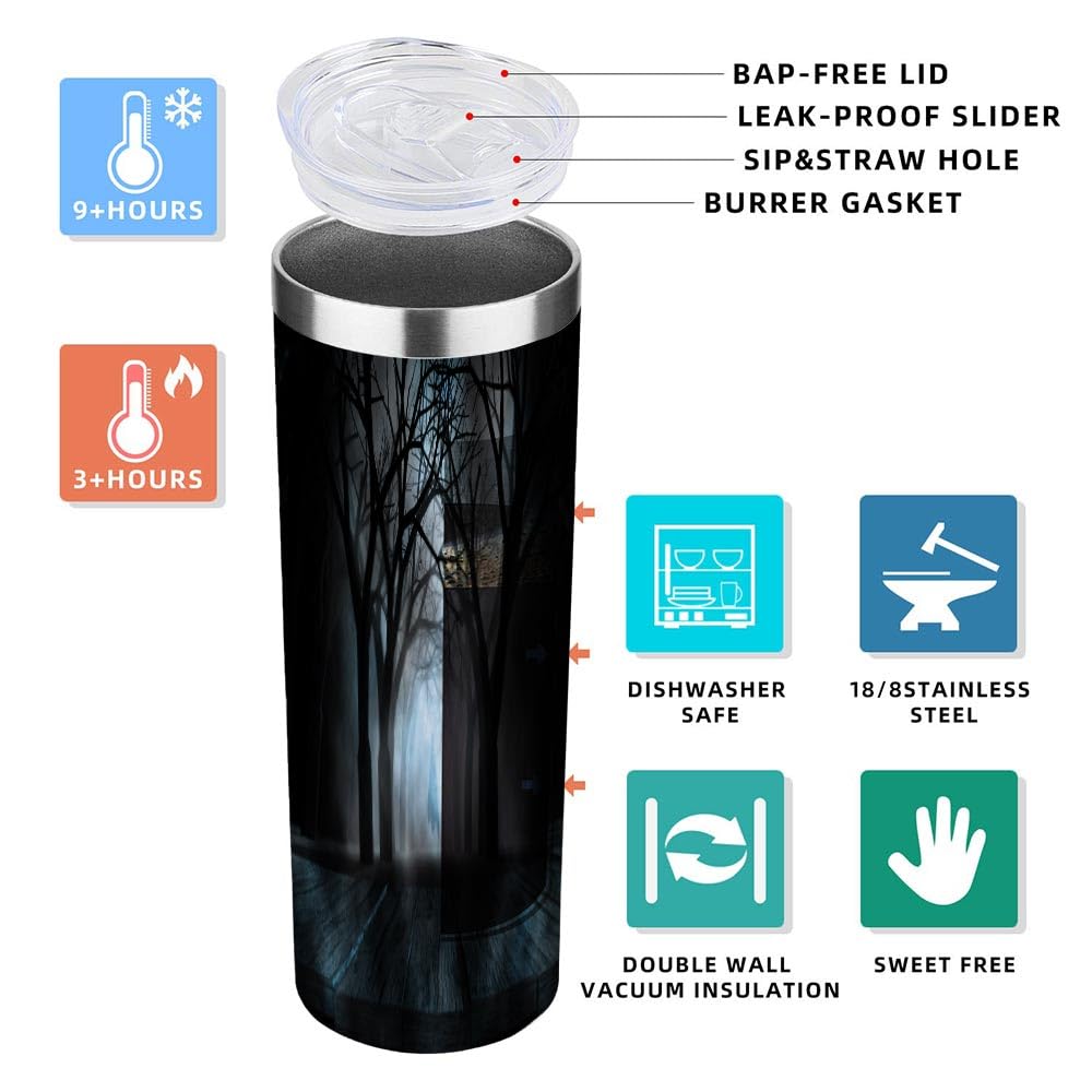 silichee 20 Oz Insulated Tumblers Stainless Steel Cup with Lid Halloween Background Spooky Fog with Ghost Shadow and Many Dead Tumblers Vacuum Coffee Mugs for Cold Hot Drinks for Office