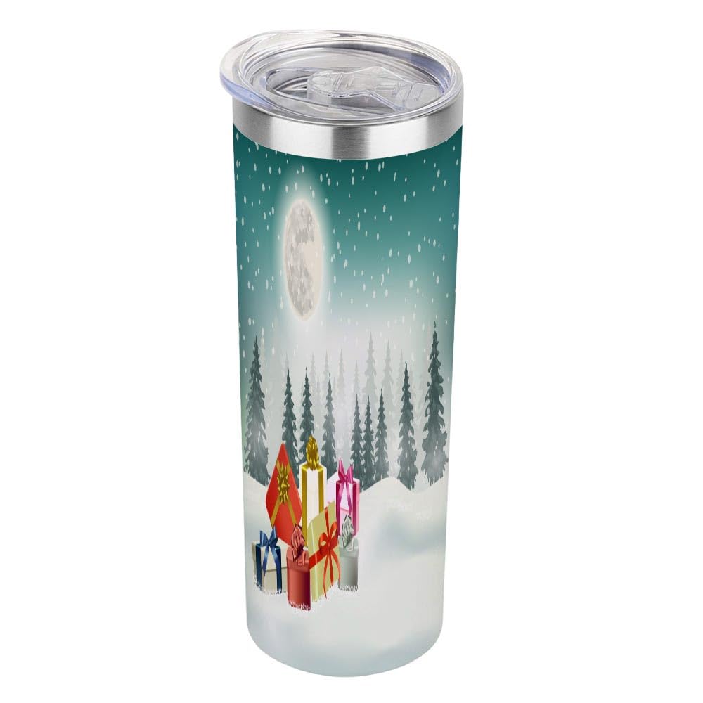 silichee 20 Oz Insulated Tumblers Stainless Steel Cup with Lid Christmas Happy New Year White Background Snowflake Gift in the Winter Tumblers Vacuum Coffee Mugs for Cold Hot Drinks for Office