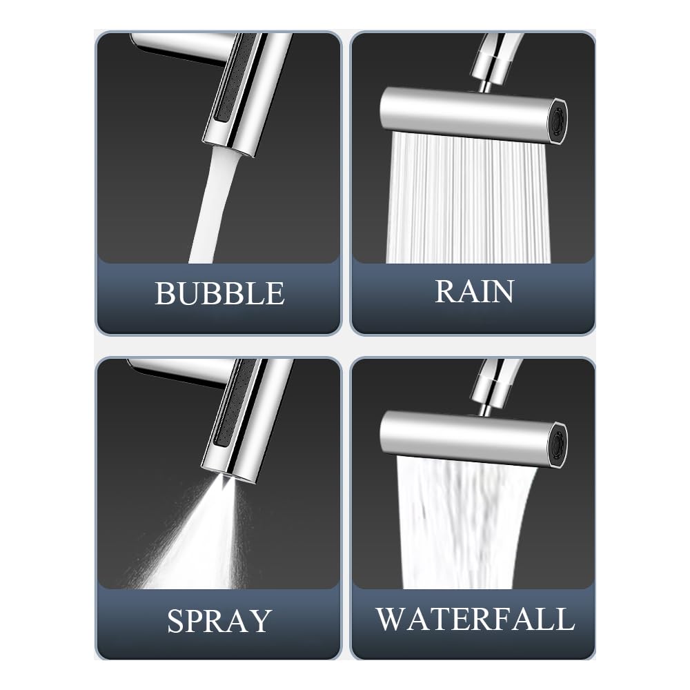 CONOB 4 in 1 Chrome Large Kitchen Faucet Spray Head, Multifunction Aerator for Bathroom Sink Faucet, M22 Female Thread, 360 Swivel Smooth Rotation