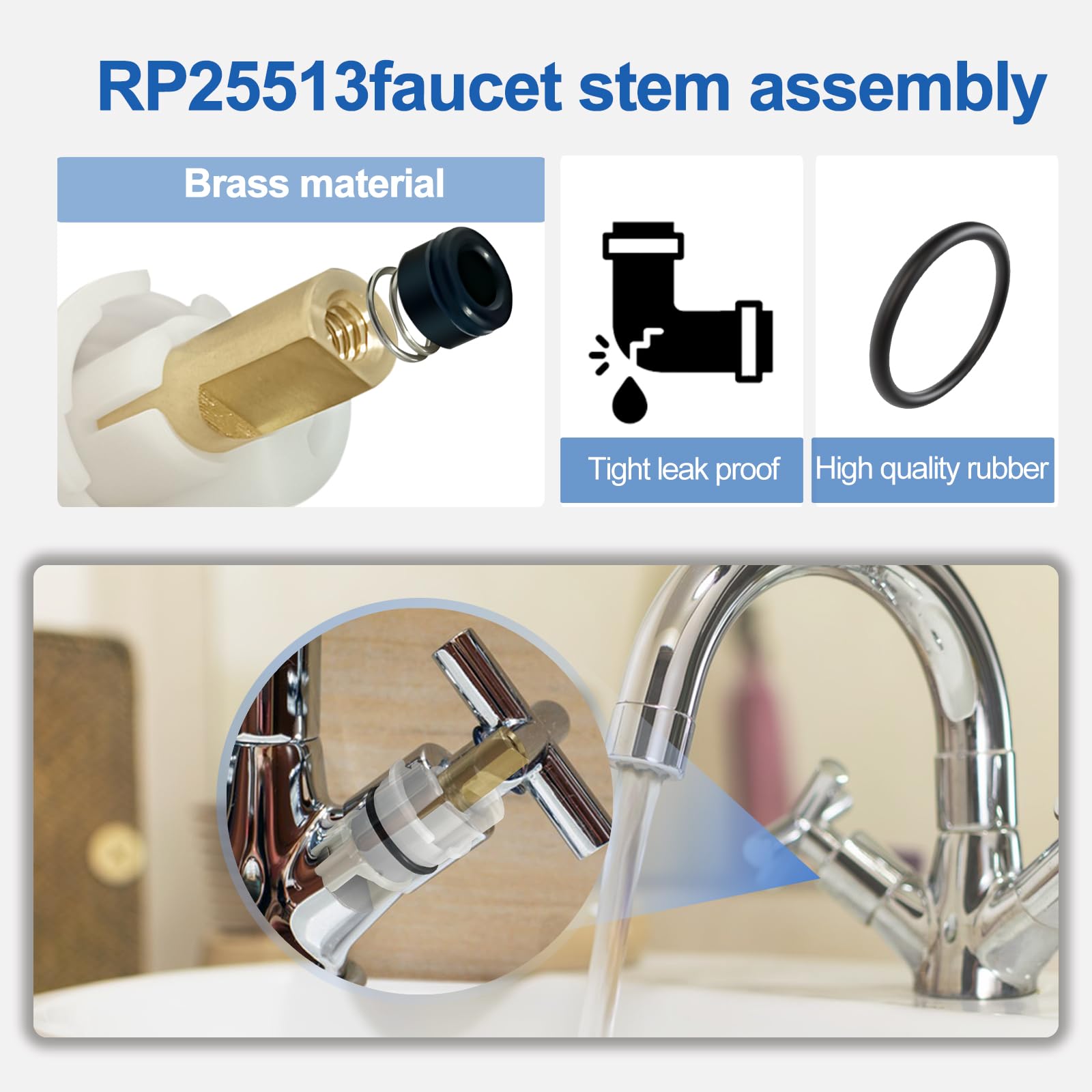 KEQGPCBE 2 Pack Replacement for RP25513 Faucet Stem Cartridges Assembly Repair Kit for Delta Two Handle Lavatory Centerset Widespread Bathroom Faucet RP4993 Seat and Spring