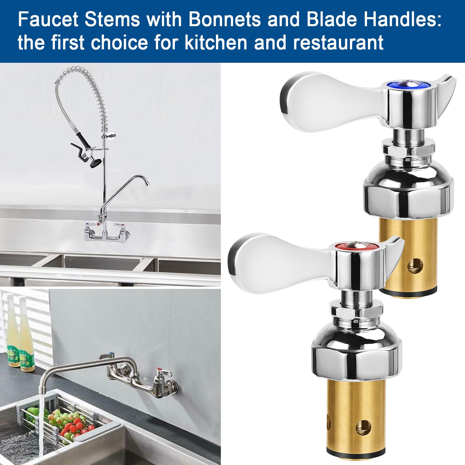DYVIAHOME Brass Spindle Assembly for Commercial Faucet Valve Spool Replacement Hot Cold Side Handle Stem Assembly Cartridge Fit Kitchen Restaurant (1 Pair)