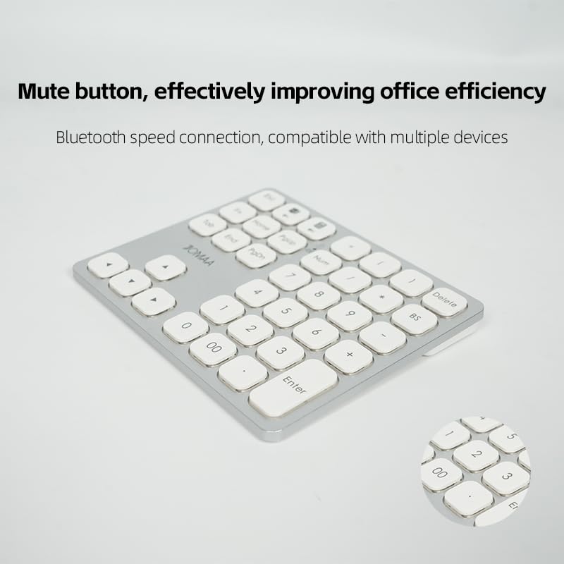 JOMAA 36 Keys Bluetooth Numeric keypad Portable Mini Financial Accounting Rechargeable Number pad Ultra-Silent for iPad Laptop,Mac, iMac, Tablet, PC and Desktop (Silver)