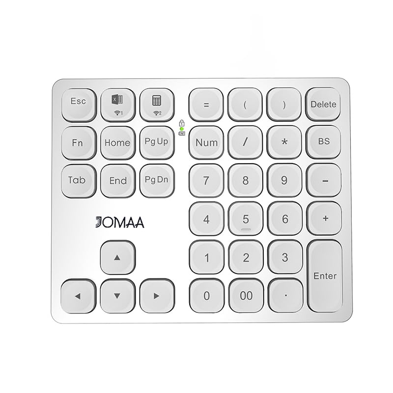 JOMAA 36 Keys Bluetooth Numeric keypad Portable Mini Financial Accounting Rechargeable Number pad Ultra-Silent for iPad Laptop,Mac, iMac, Tablet, PC and Desktop (Silver)