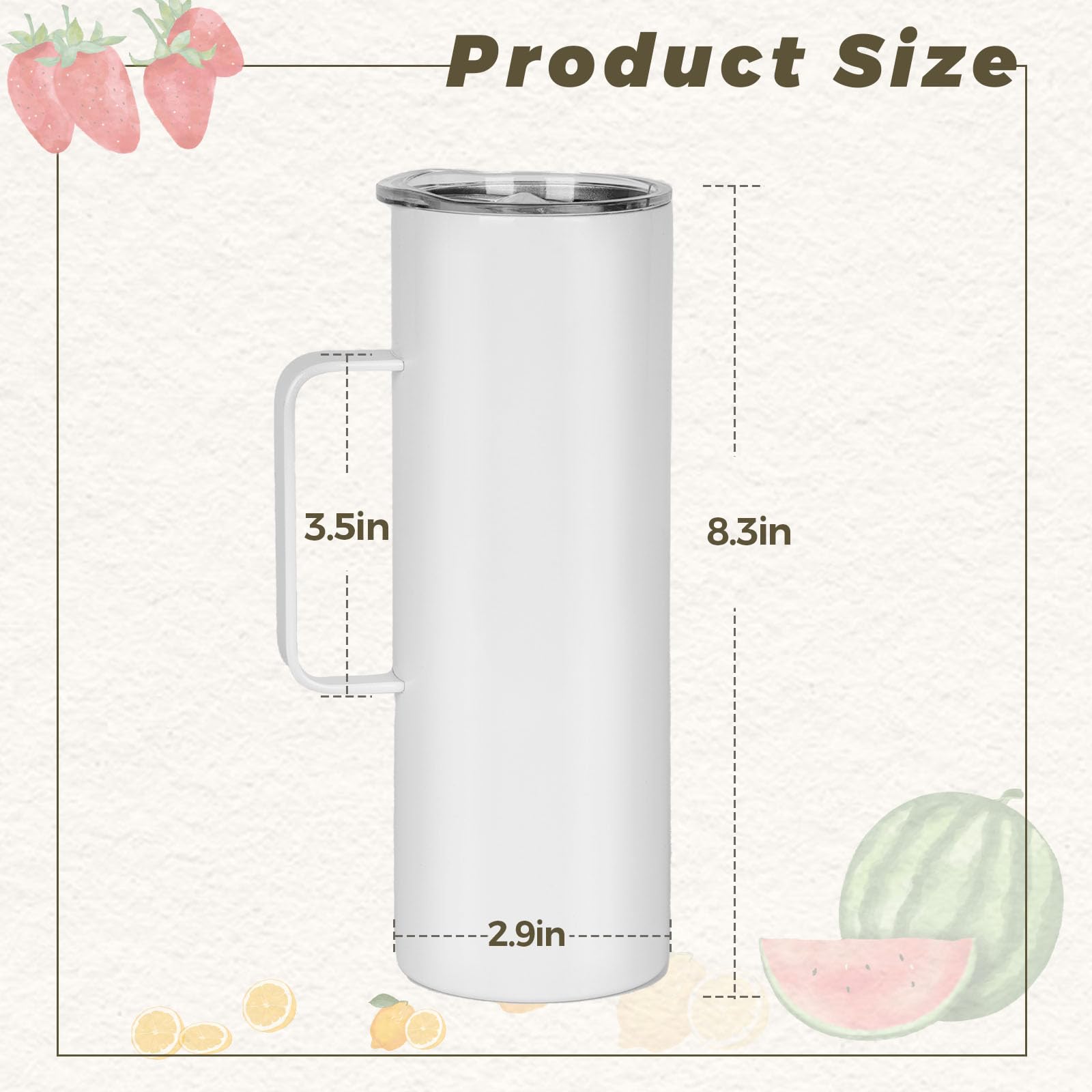 Lilsofee 4 Pack 20 oz Sublimation Blanks Tumbler with Handle and Straw Stainless Steel Double Vacuum Insulation Skinny Mug Heat Press Transfer Printing Cups DIY Gifts, 20oz-4pack