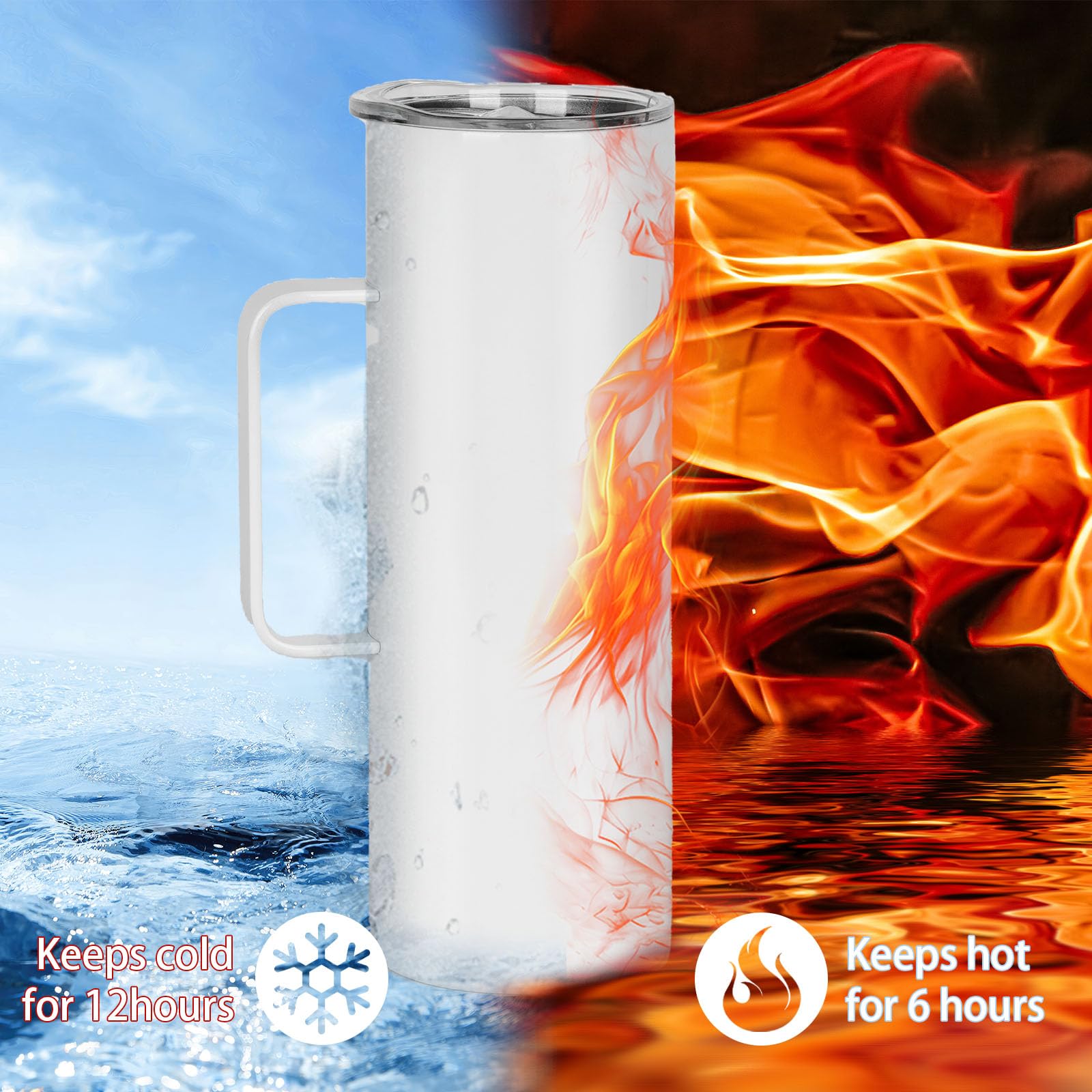 Lilsofee 4 Pack 20 oz Sublimation Blanks Tumbler with Handle and Straw Stainless Steel Double Vacuum Insulation Skinny Mug Heat Press Transfer Printing Cups DIY Gifts, 20oz-4pack