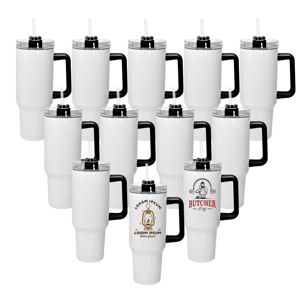 Icesip 40oz Sublimation Tumbler With Handle 12 Pack Double Wall Stainless Steel Insulated Tumblers With Lid Straw Bulk Blanks Cups Black Handle (12 pack black handle)