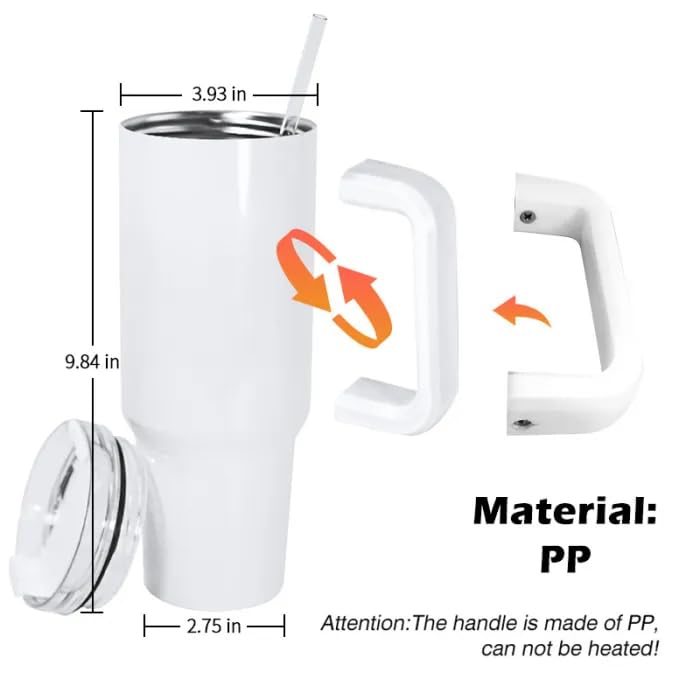 Icesip 12 Pack 40oz Sublimation Tumbler With Handle Double Wall Stainless Steel Insulated Tumblers With Lid Straw Bulk Blanks Cups for Heat Transfer Machine Printing (12 pack white handle)