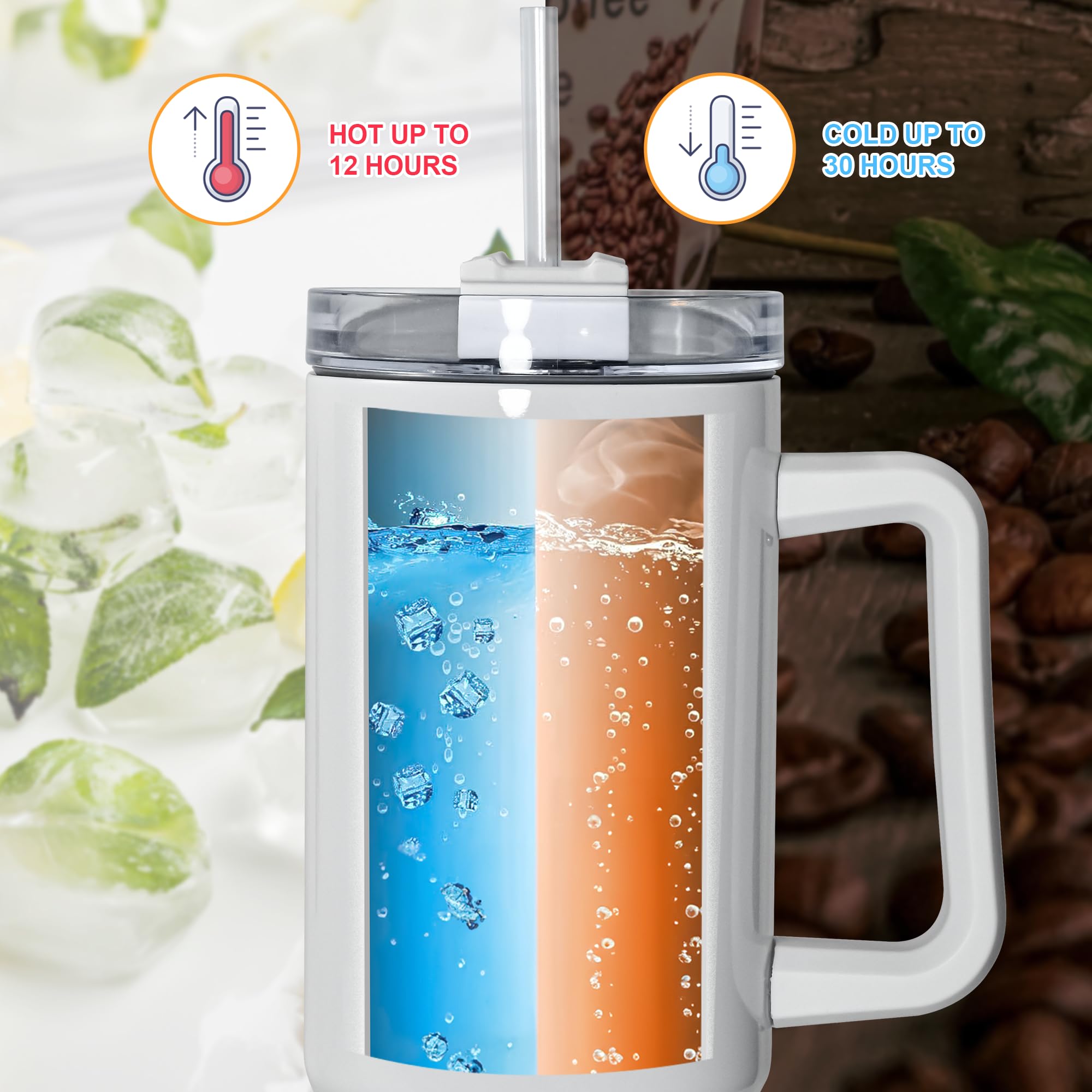 Icesip 12 Pack 40oz Sublimation Tumbler With Handle Double Wall Stainless Steel Insulated Tumblers With Lid Straw Bulk Blanks Cups for Heat Transfer Machine Printing (12 pack white handle)