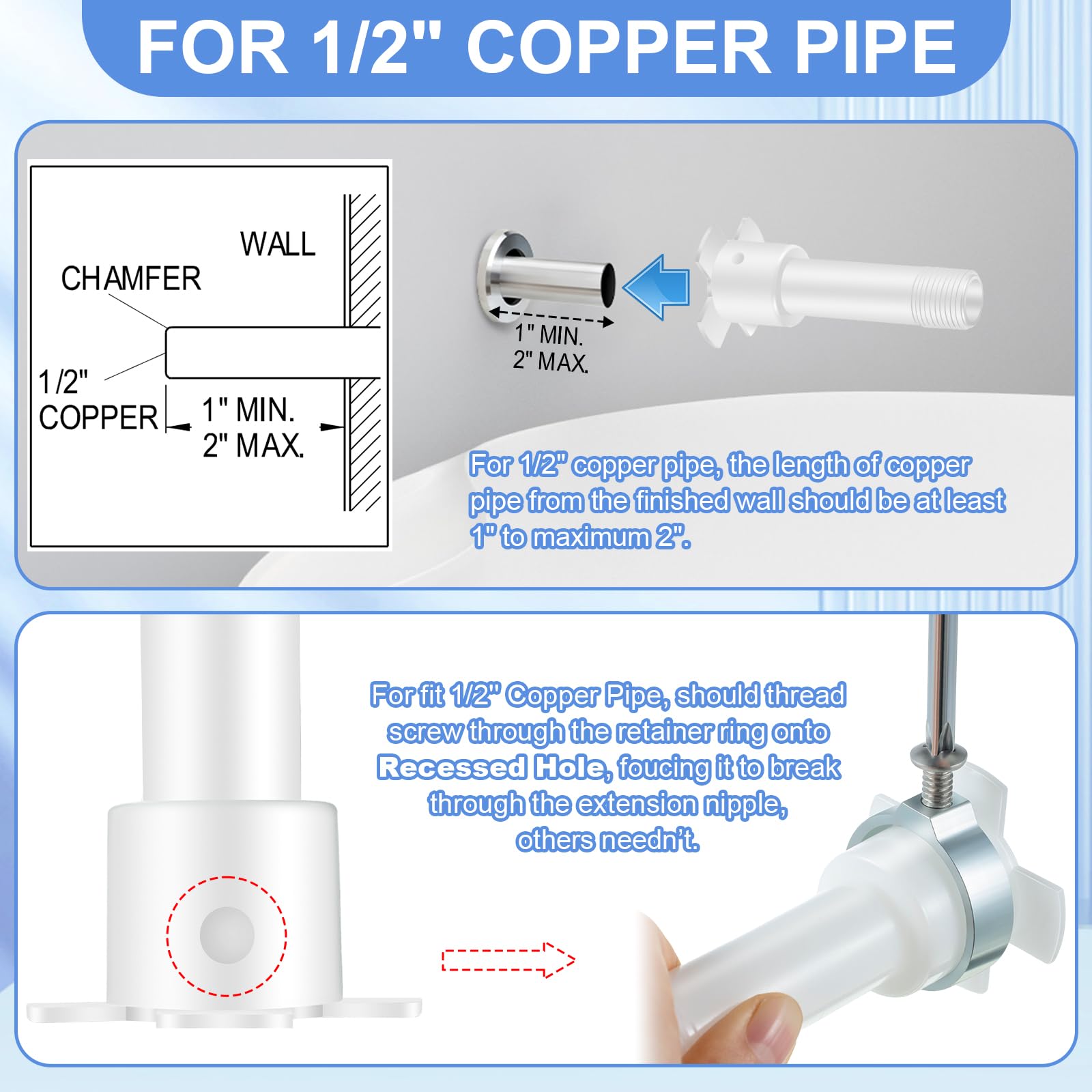 Dreyoo Four in One Tub Adapter, Bathtub Faucet Adapter Slip Fit for Copper, Universal Fits 1/2'' Copper Pipe, 1/2'' IPS and 3/4'' IPS, Tub Spout Diverter Repair Kit with Assembly Tool