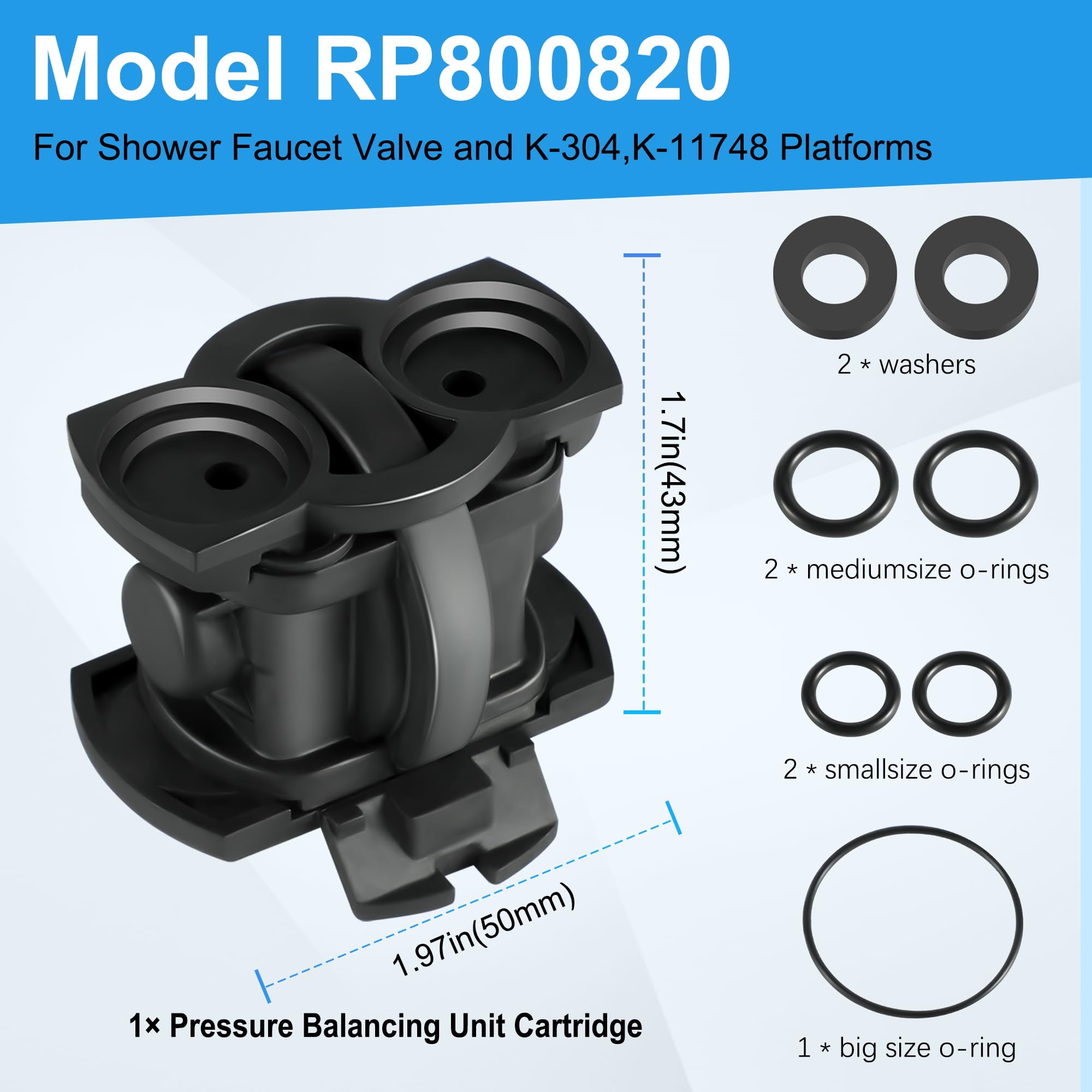 2 Pack GP800820 Pressure Balancing Unit Cartridge, Compatible With Kohler GP800820 Cartridge, Shower Cartridge Replacement, for Rite-Temp Shower Valve and K-304, K-11748 Platforms