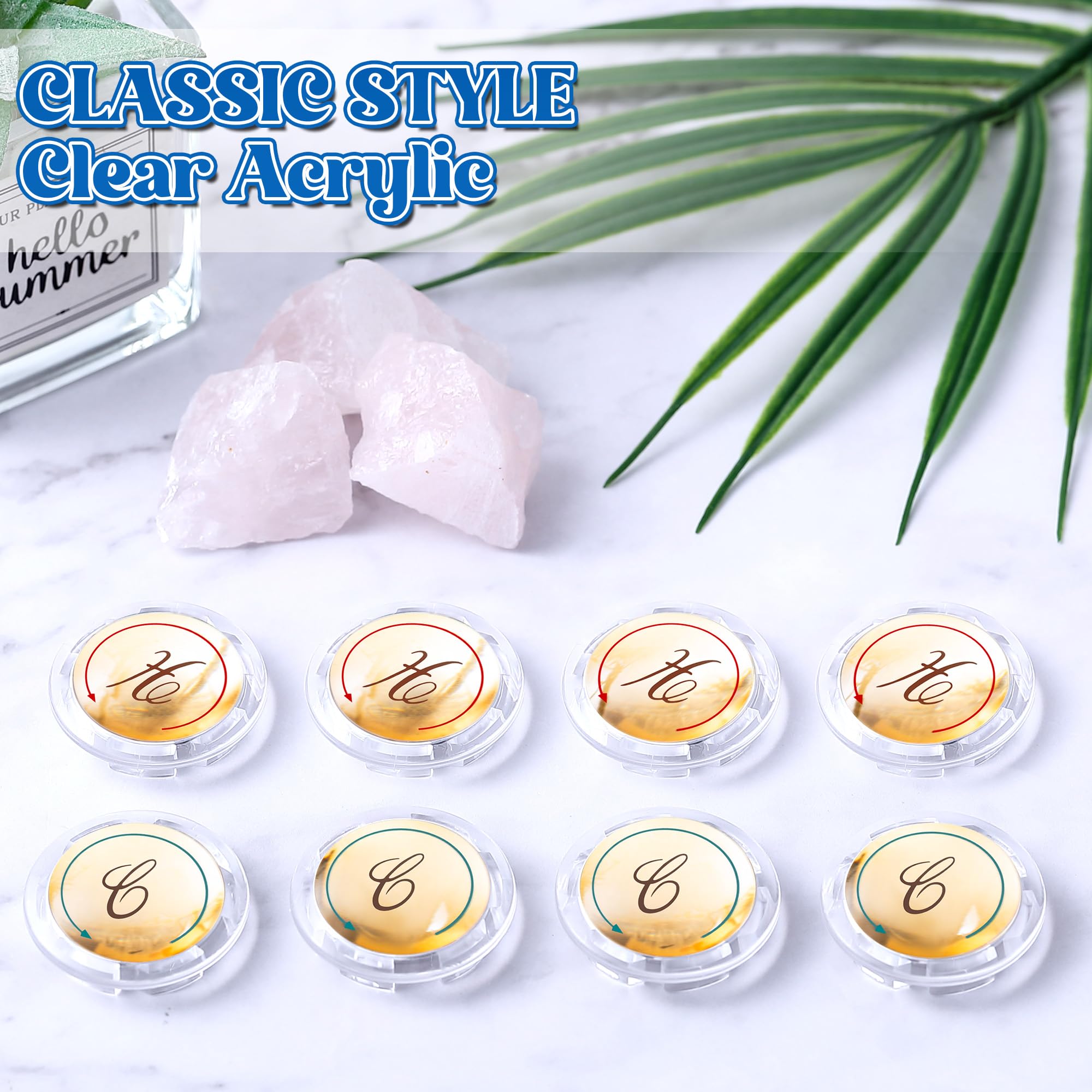 Dreyoo 8 Pcs Universal Index Buttons, Hot and Cold Faucet Index Buttons, Bathroom Faucet Knobs Replacement, Compatible with Delta/LDR/Delex/Peerless Two Clear Handles, 1-5/16 In. Diameter