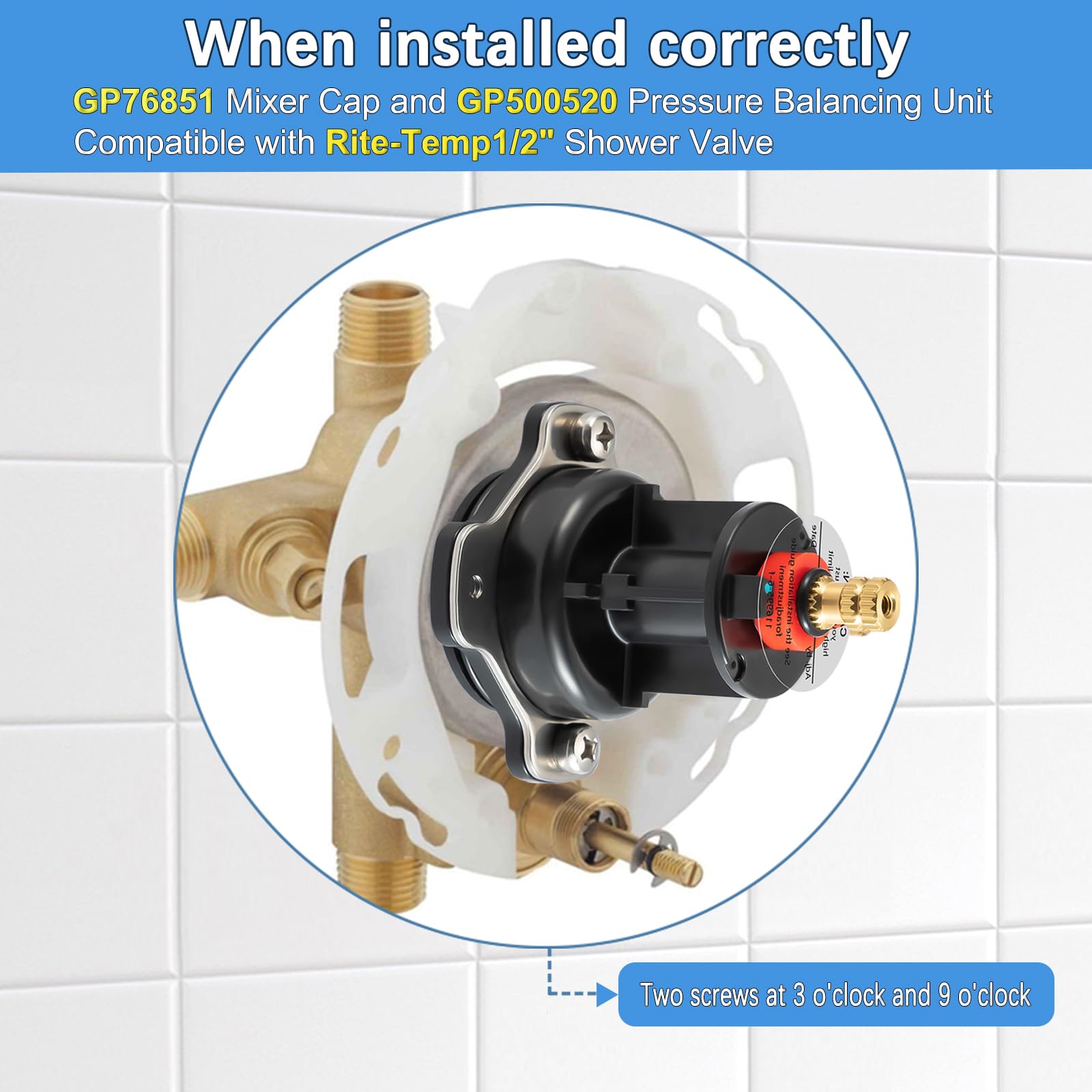 GP76851 Mixer Cap and GP500520 Pressure Balancing Unit, Compatible with Kohler GP77759 Mixer Cap, Shower Cartridge Replacement Valve Repair Kit, for Rite-Temp and 1/2" Shower Valve