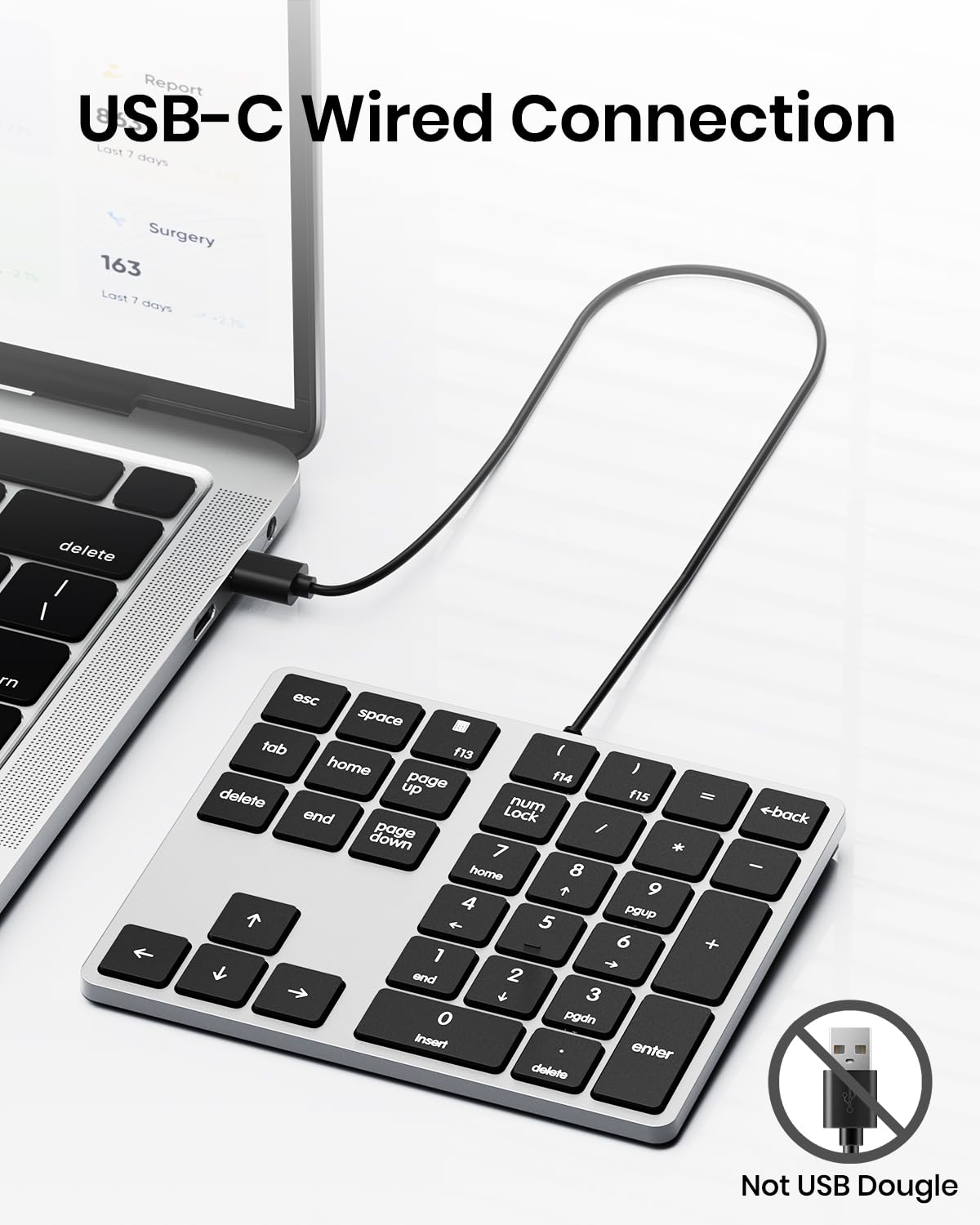 Kisnt Wired USB-C Number Pad, Slim Type-C Numpad 34 Key Numeric Keypad Portable 10 Key USB Keypad for Laptop, Apple Mac iMac MacBook Pro/Air, Windows PC