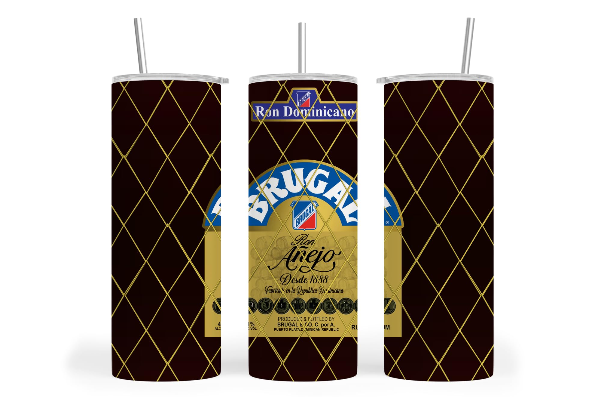Generic Dominican Rum Tumbler, 20oz Stainless Steel with Lid and Straw, Vacuum Insulated, Double Wall. Glass for dad, friend, boyfriend. Birthday gift., Large