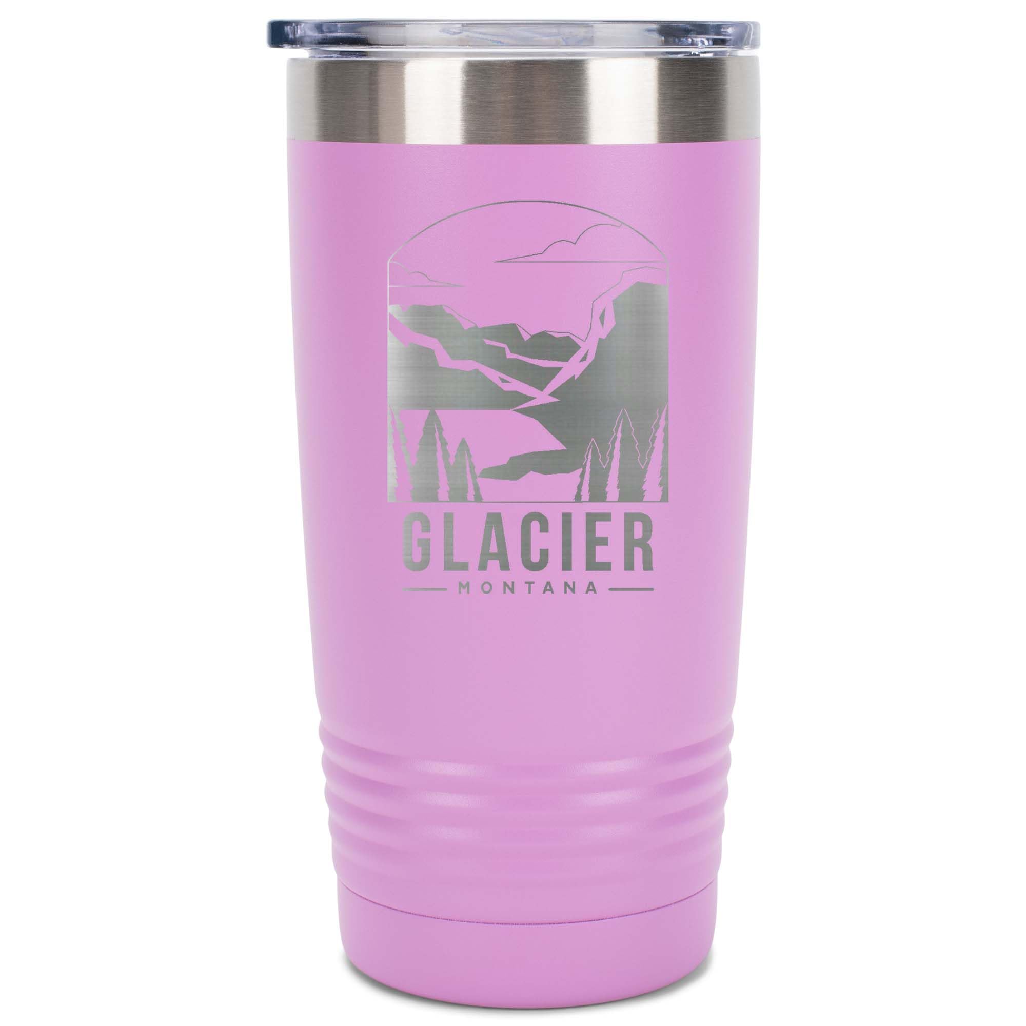 100 North, Polar Camel, United States National Parks, Bright Purple 20 Ounce, Stainless Steel, Vacuum Insulated Travel Tumbler Mug With Clear Lid, Glacier Montana