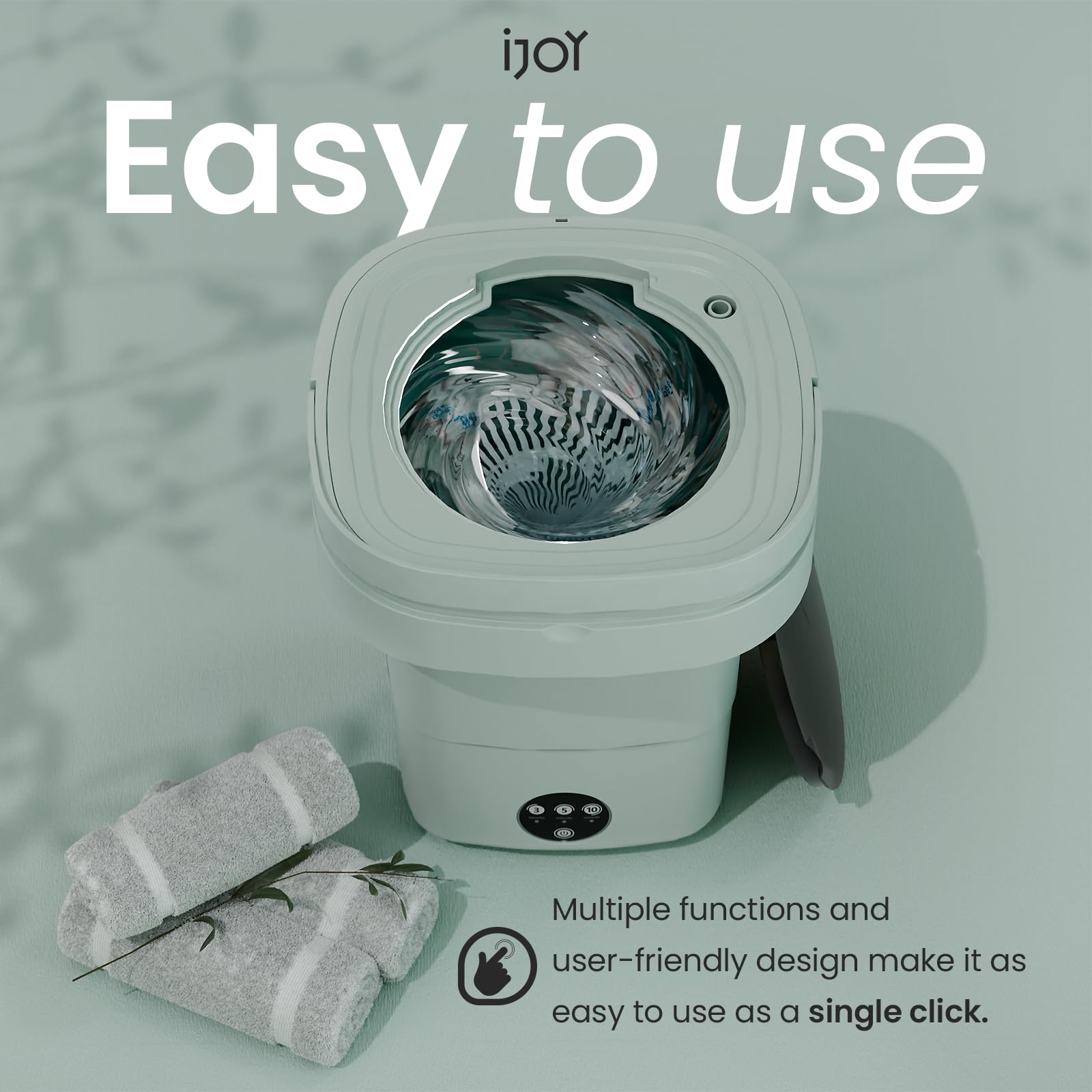iJoy Portable Washing Machine (11L) with 3 Time Modes Mini Washer Deep Cleaning Automatic, Small Washing Machine for Underwear and Small Clothes during Travel - Large Capacity (Green)