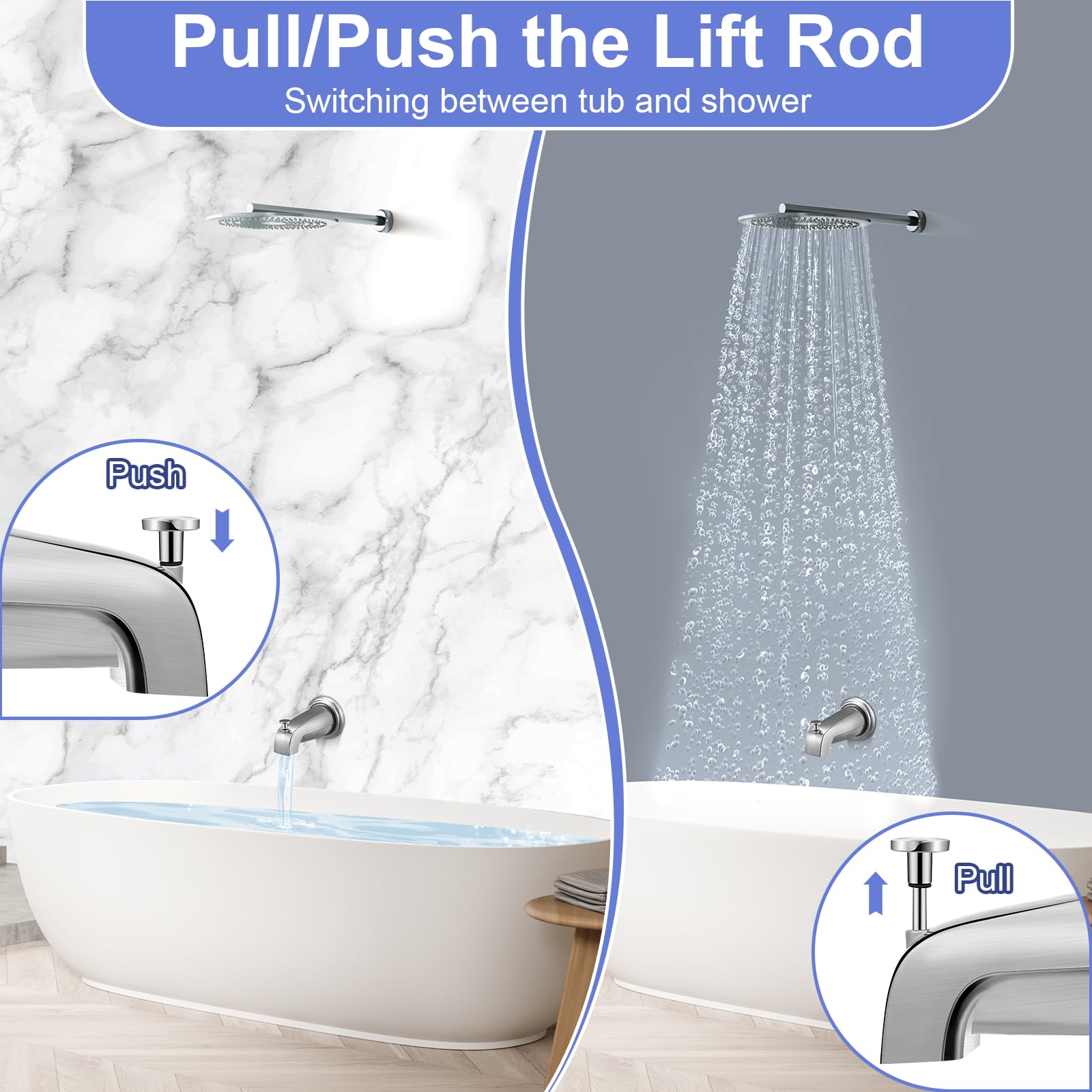 Enhon Tub Spout with Diverter, Universal Fits 1/2'' Copper Pipe, 1/2'' IPS and 3/4'' IPS, Bathroom Bathtub Tub Faucet Replacement with Adapters (Brushed Nickel)
