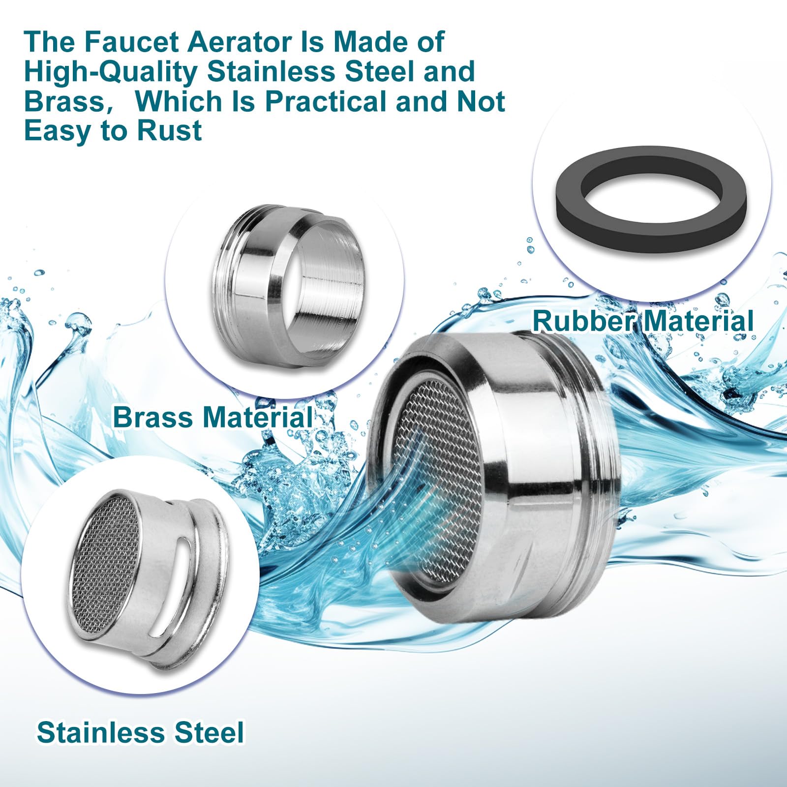 Wozoohyi Faucet Aerator 6PCS Sink Aerator Replacement Parts, 2.2 GPM Kitchen Sink Aerators Regular Standard,Bathroom Sink Aerator with Gasket,Kitchen Sink Aerators (A-Silver 6Pcs)