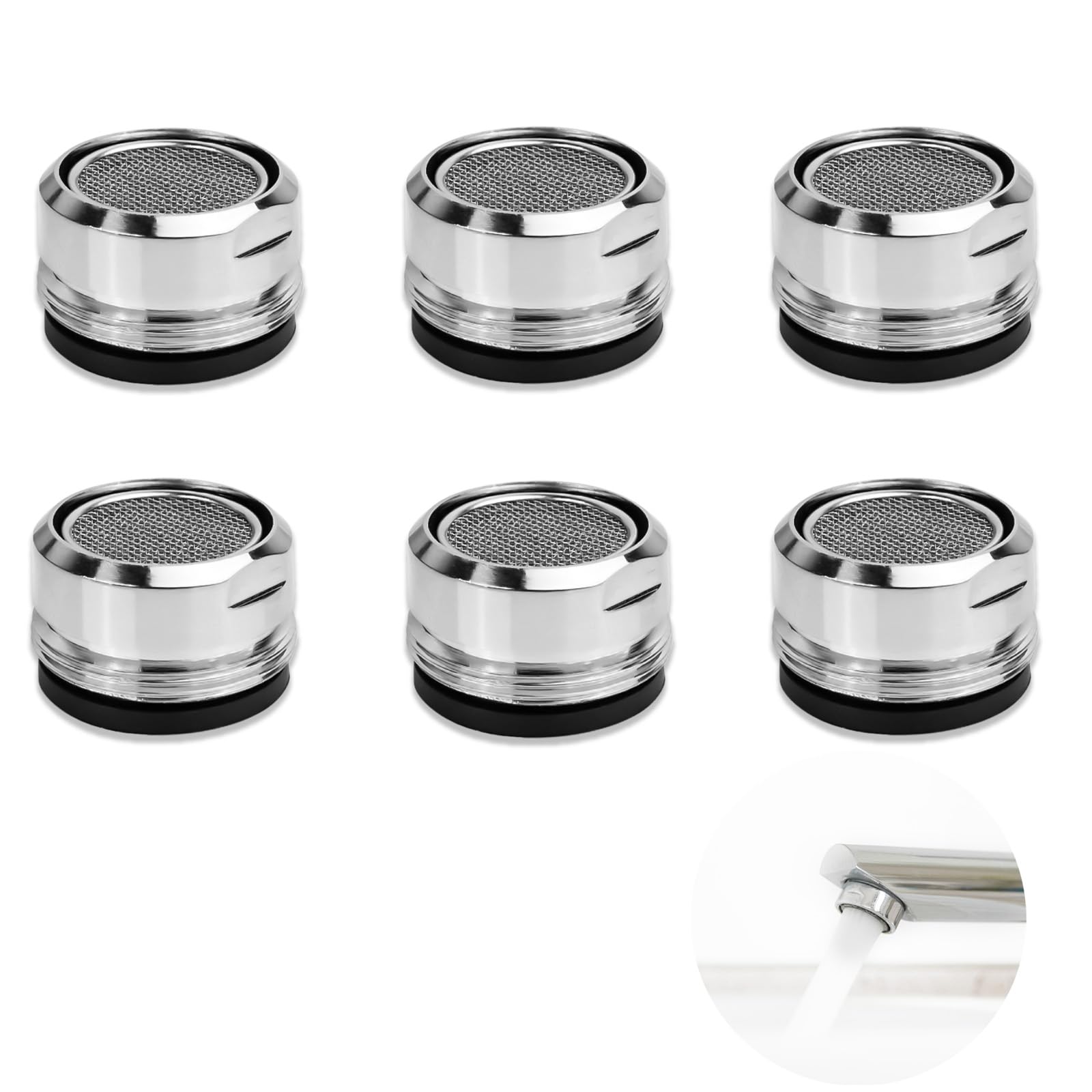 Wozoohyi Faucet Aerator 6PCS Sink Aerator Replacement Parts, 2.2 GPM Kitchen Sink Aerators Regular Standard,Bathroom Sink Aerator with Gasket,Kitchen Sink Aerators (A-Silver 6Pcs)