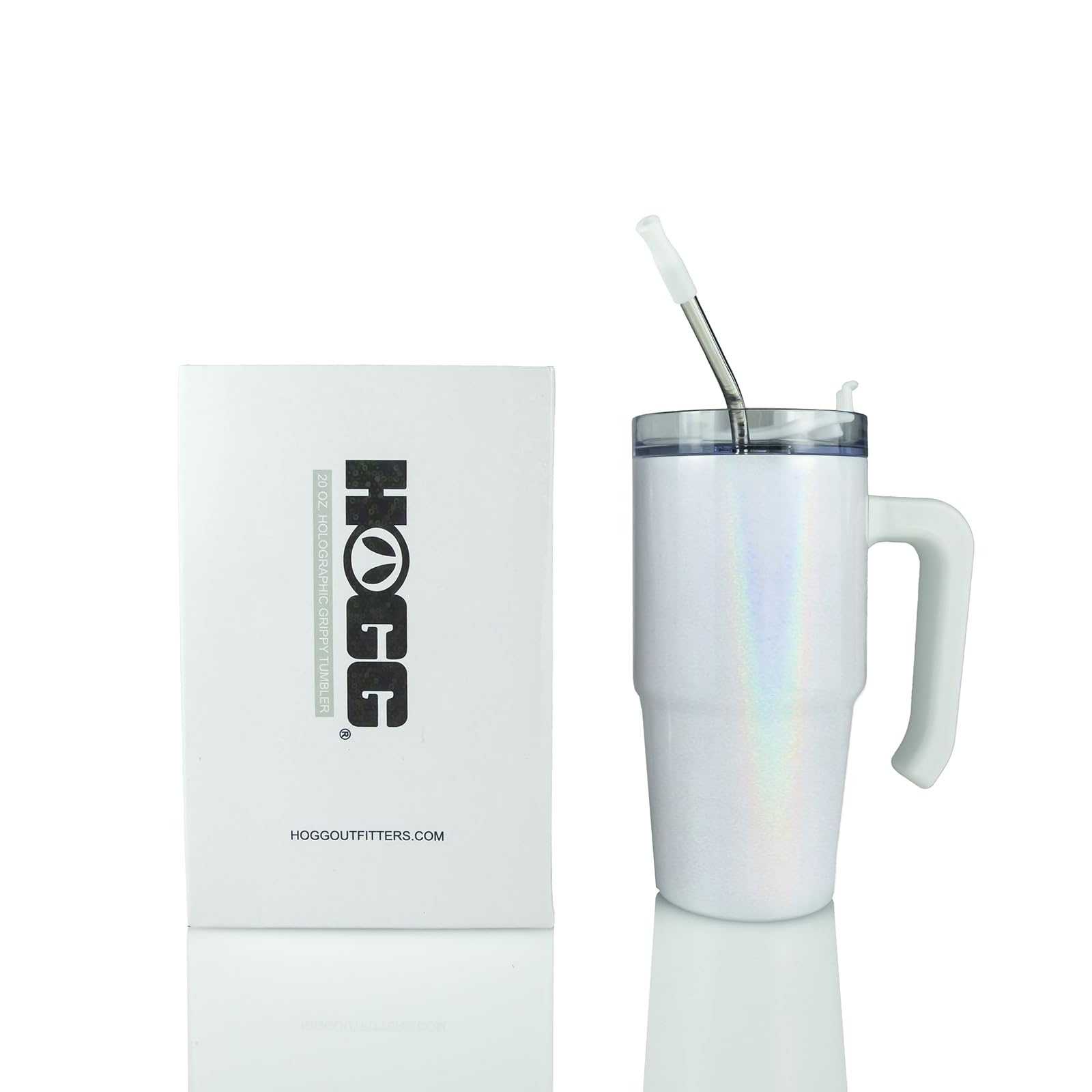 Hogg 20oz Sublimatable Grippy Tumbler Case (24 Pack) with Removable Handles, Lids, and Stainless Steel Straws, DIY, Customizable, Double Wall Insulated Tumblers (Holographic)