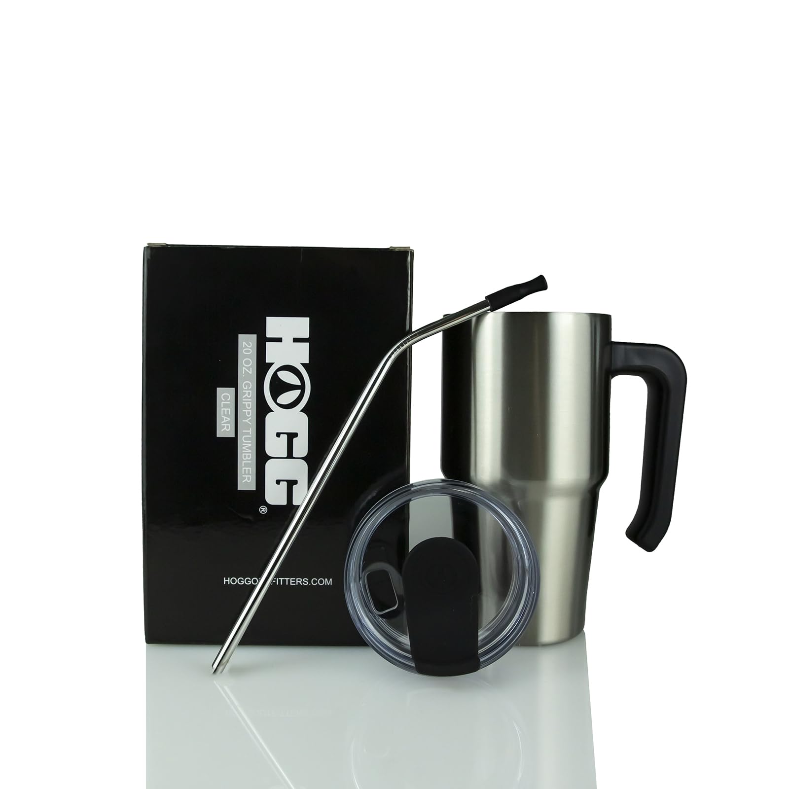 Hogg 20oz Sublimatable Grippy Tumbler with Removable Handle, Lid, and Stainless Steel Straw, DIY, Customizable, Double Wall Insulated Tumblers (Clear)
