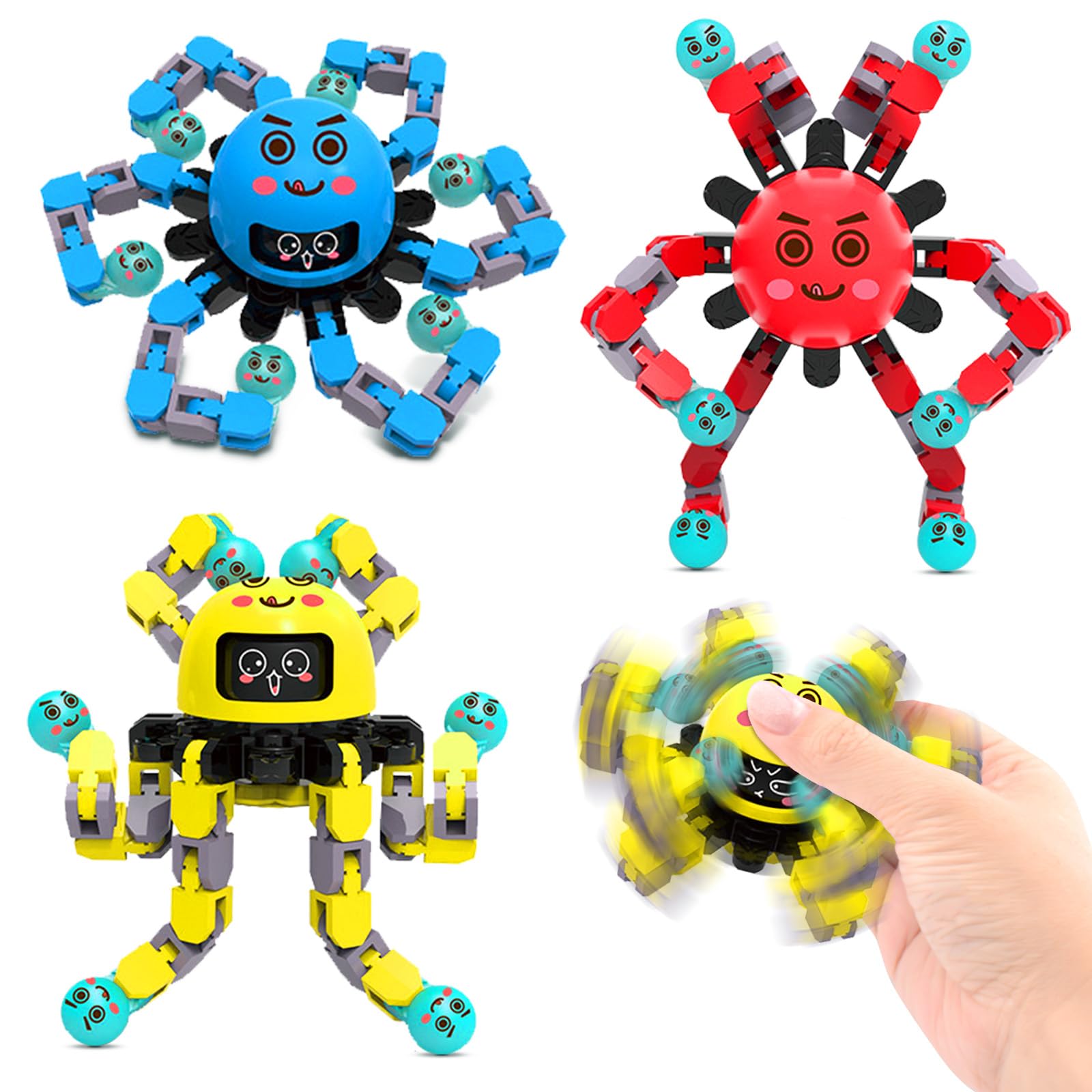 ASIOWELY Transformable Fidget Spinner Toys for Kids and Adults,3 PCS Easter Basket Stuffers Finger Sensory Toy for Teens with Autism ADHD Anxiety Relief,Birthdays Gifts for Boys Girls Travel Game