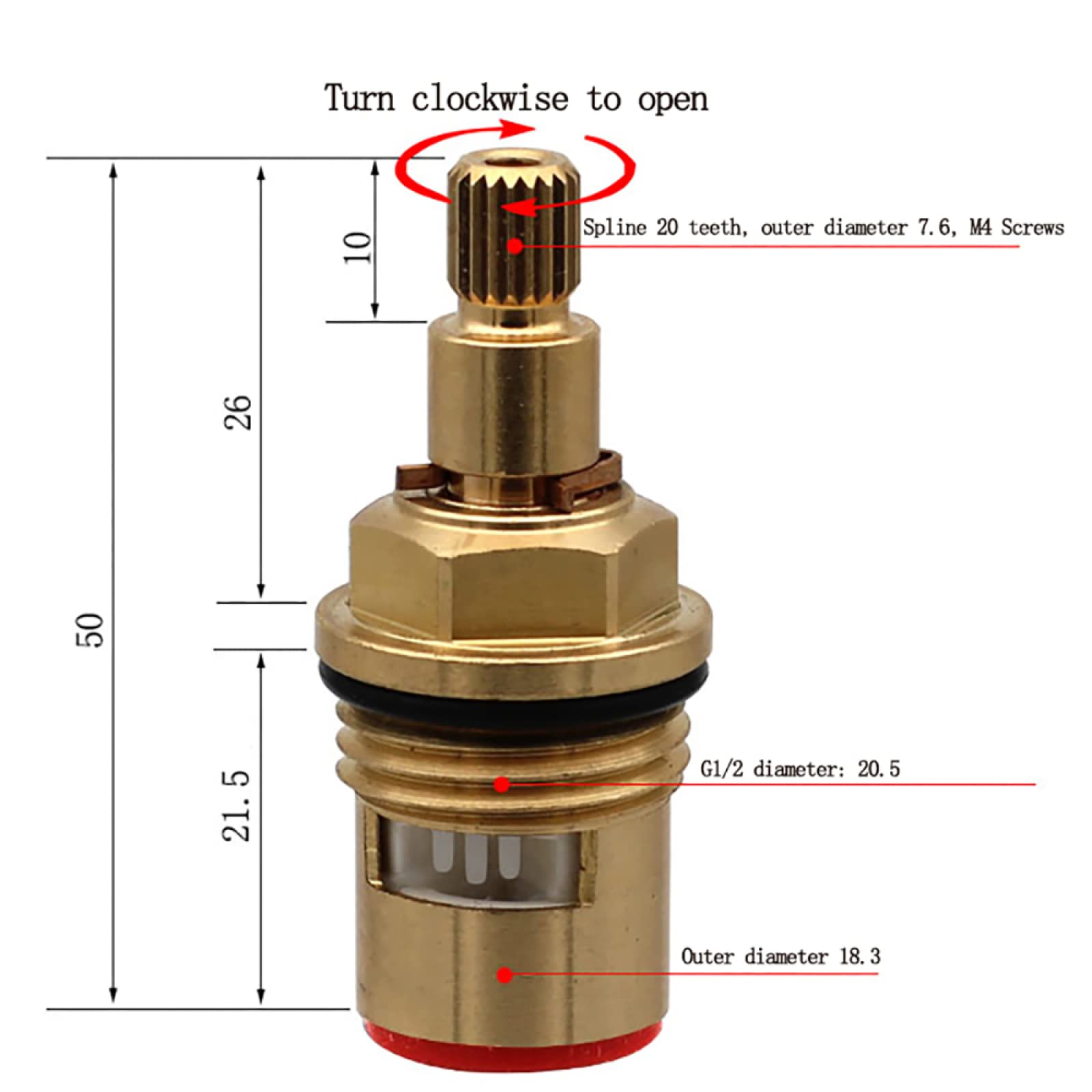 ECOLFE faucet parts, Spare Valves, Tap Valves, Brass Ceramic Disc Cartridges Insert Faucet Valve Quarter Turn 1/2"" Ceramic Tap Valves for Bathroom Kitchen Tap,D-Red (Color : E red) (Color : C Red)