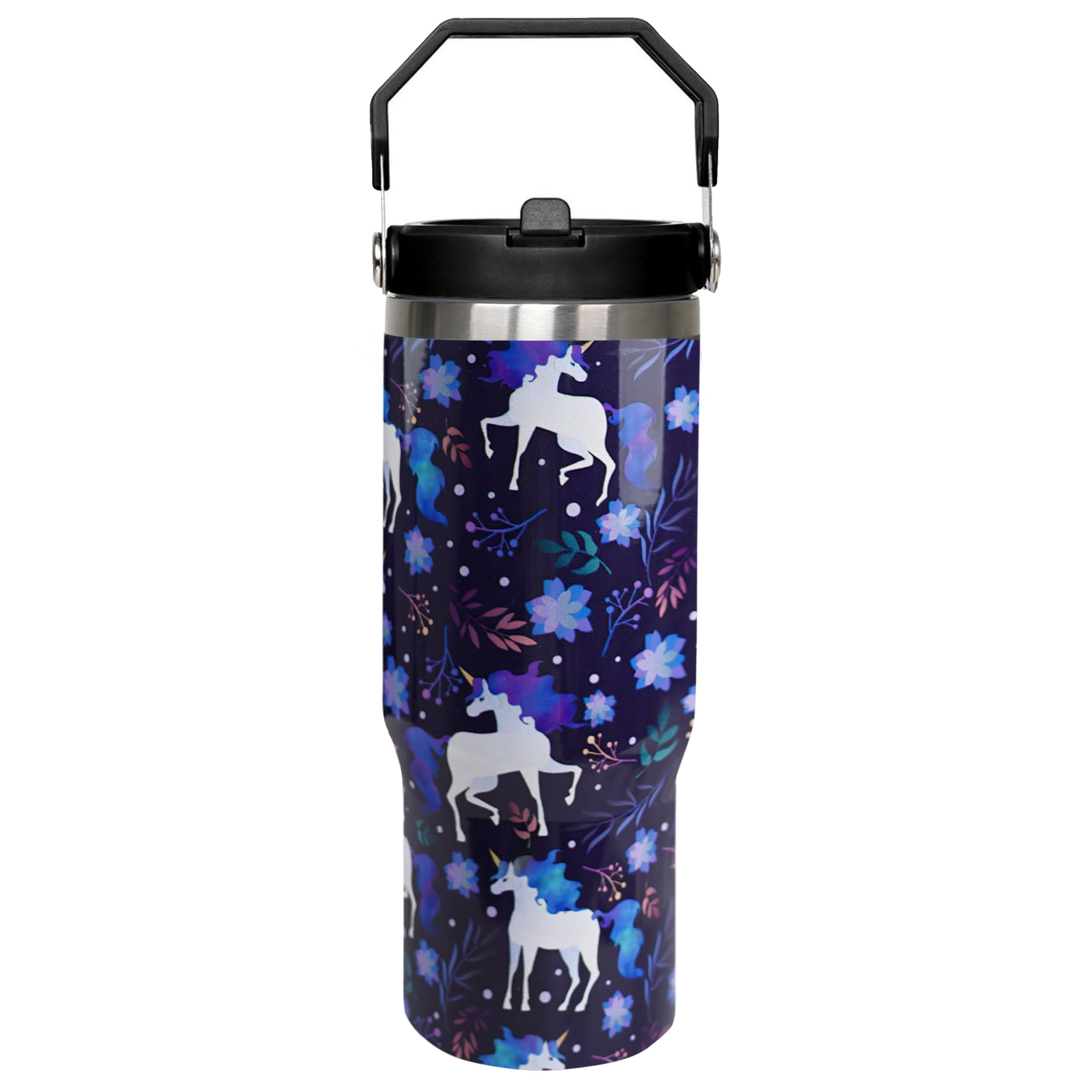 HOWSEESNOW 30oz Horse Tumbler With Handle and Straw - Insulated Leak Proof Travel Coffee Mug, Reusable Stainless Steel for Horse Lovers, Gifts for Girls, Dark Purple