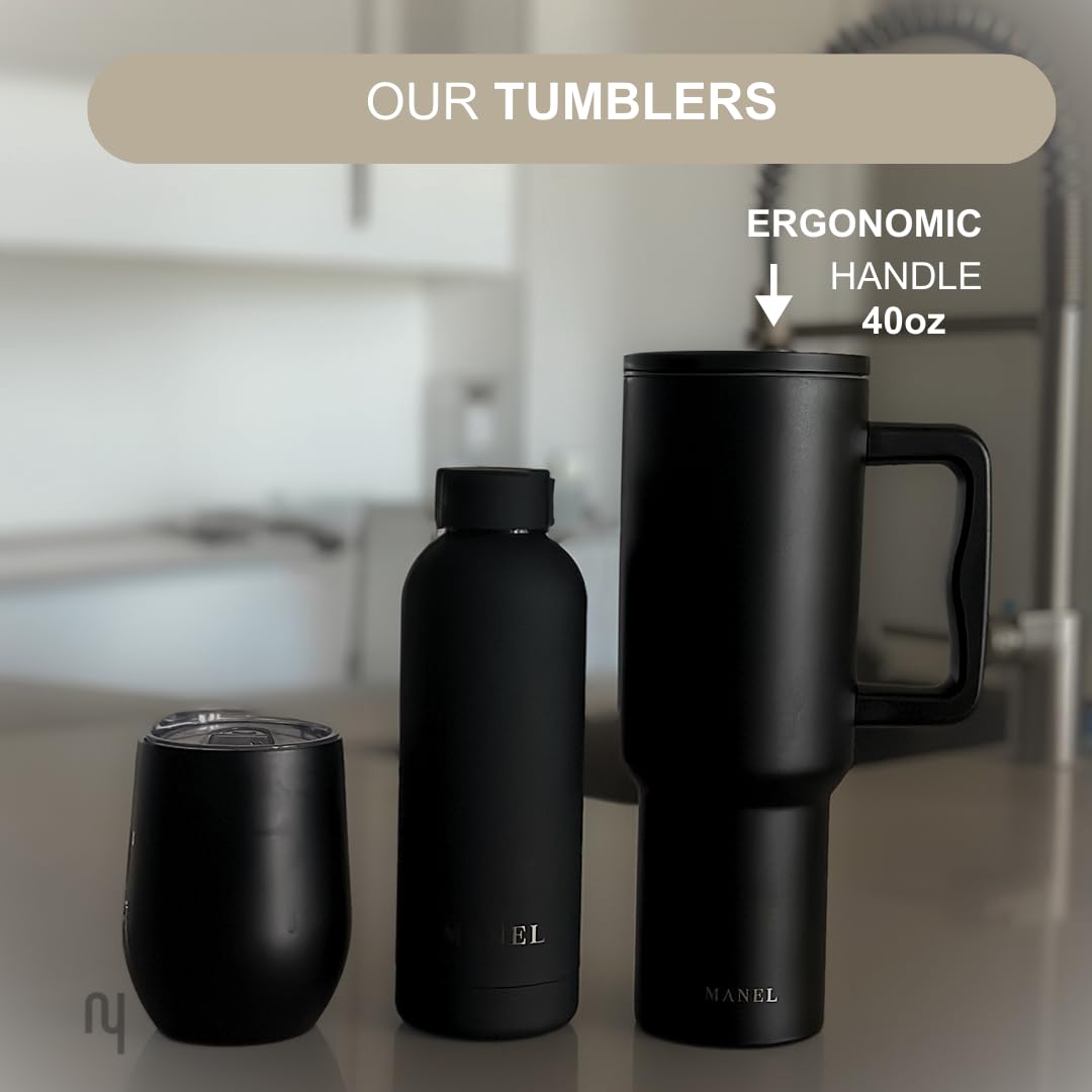 CeylonManel 40oz Stainless Steel Double Wall Vacuum Insulated Sublimation Tumbler with Handle, Straw, Lid Travel Cups in Matte Finish (Black), Large