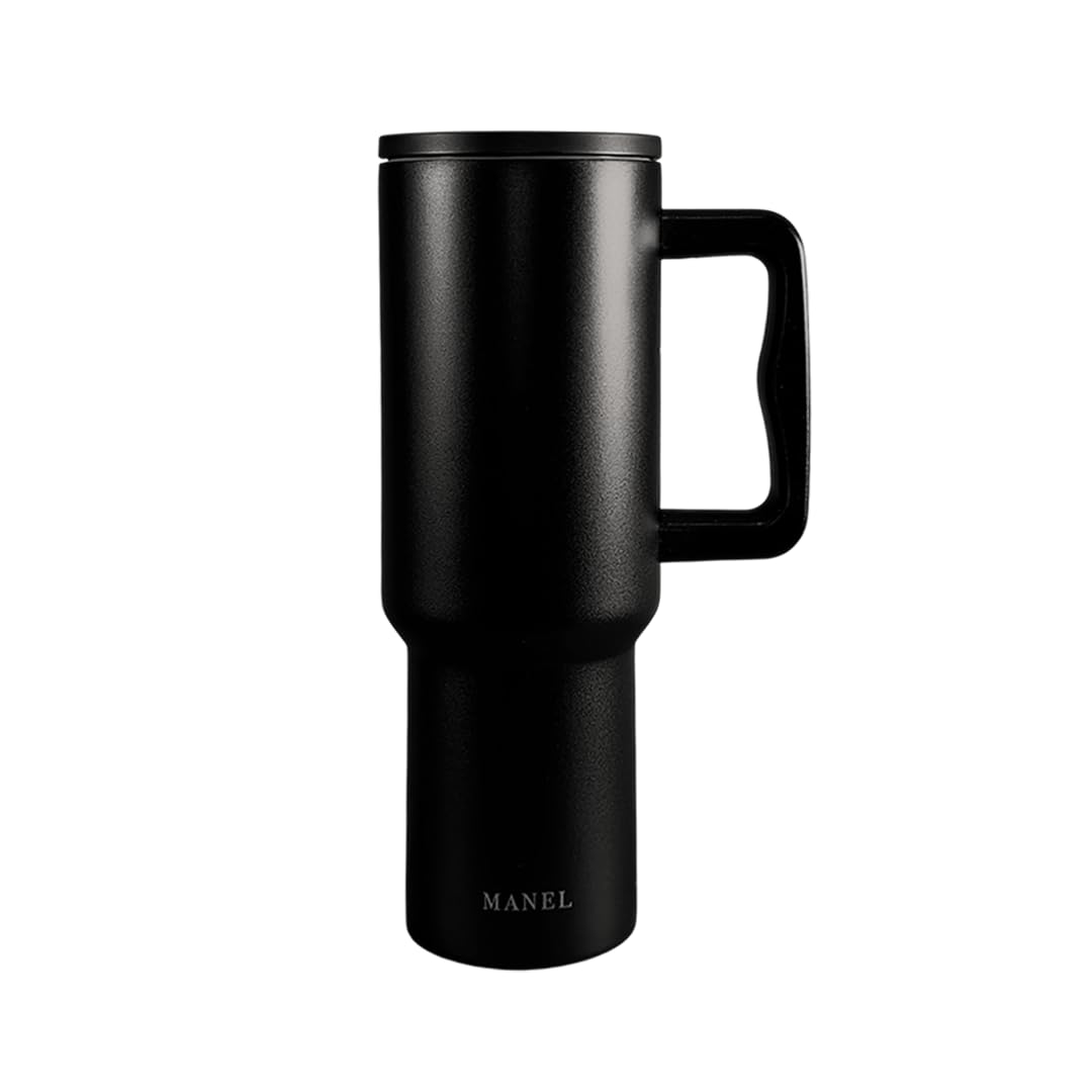 CeylonManel 40oz Stainless Steel Double Wall Vacuum Insulated Sublimation Tumbler with Handle, Straw, Lid Travel Cups in Matte Finish (Black), Large
