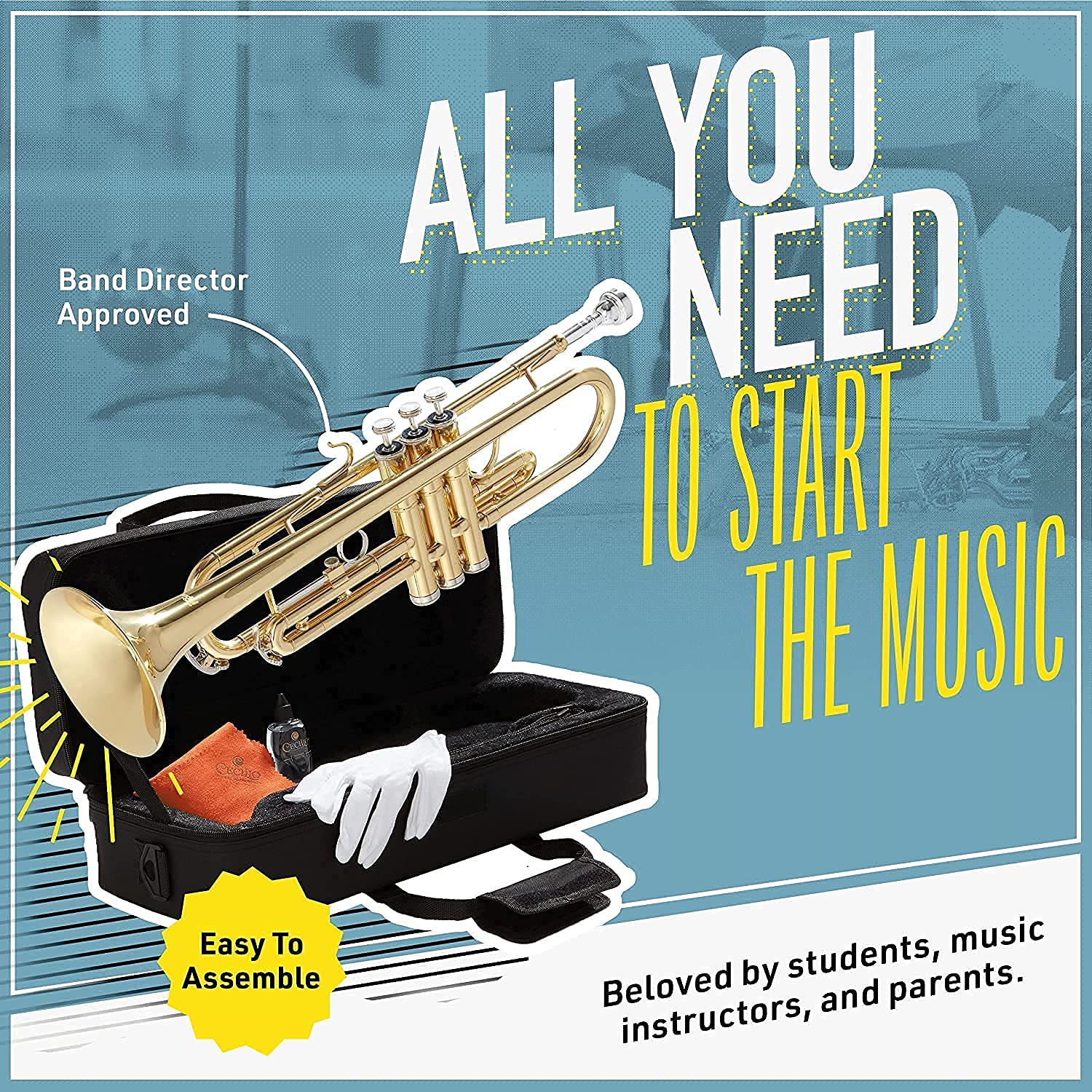 Mendini By Cecilio B Flat Bb Trumpets for Beginner or Advanced Student - Gold (Renewed)