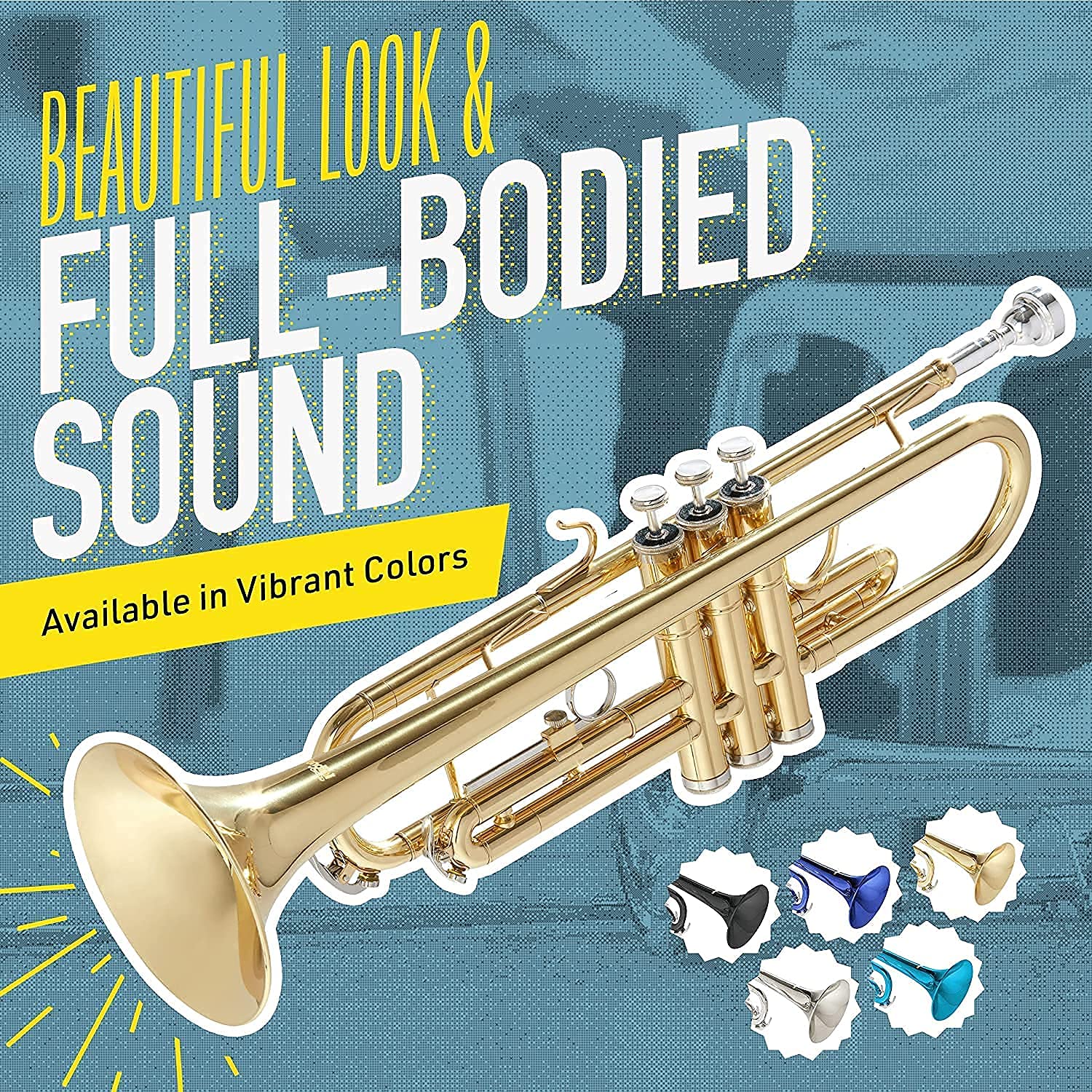 Mendini By Cecilio B Flat Bb Trumpets for Beginner or Advanced Student - Gold (Renewed)