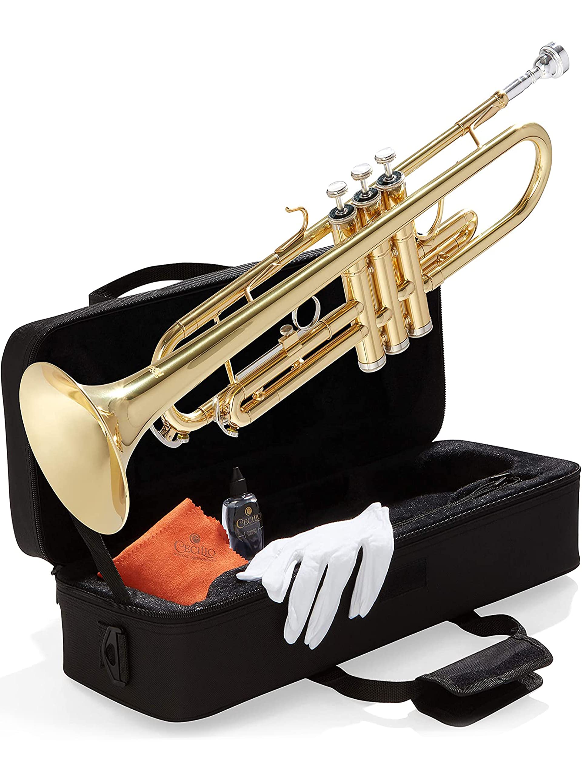 Mendini By Cecilio B Flat Bb Trumpets for Beginner or Advanced Student - Gold (Renewed)