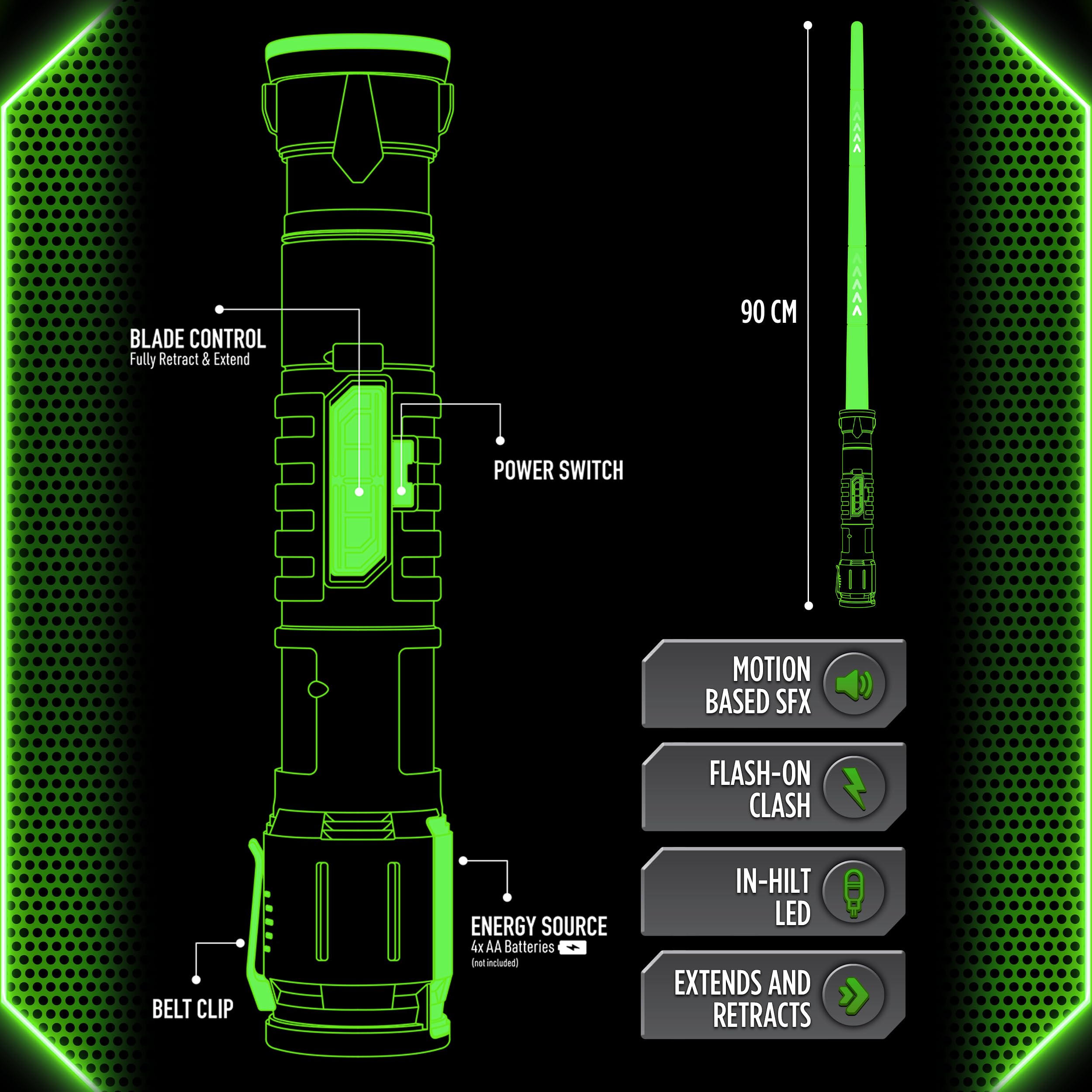 Goliath Power Saber Energy Blade Green First Ever Automatic Saber Auto Extending & Retracting Saber Extends 35" (90cm) Motion Based SFX Ages 6 and up