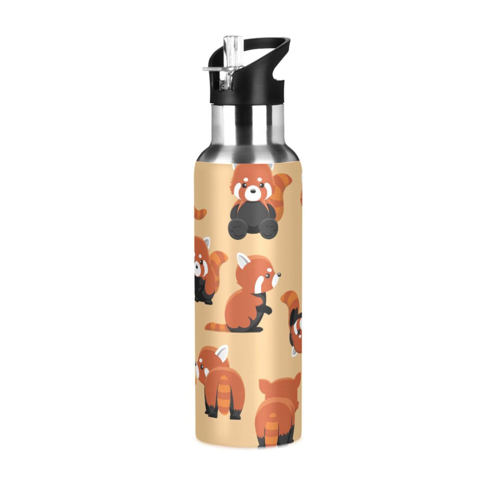 Dussdil Cute Red Panda Water Bottle Kid's Vacuum Insulated Tumblers Stainless Steel Cup BPA Free with Handle Straw Lid for Boys Girls Gifts 20 Oz