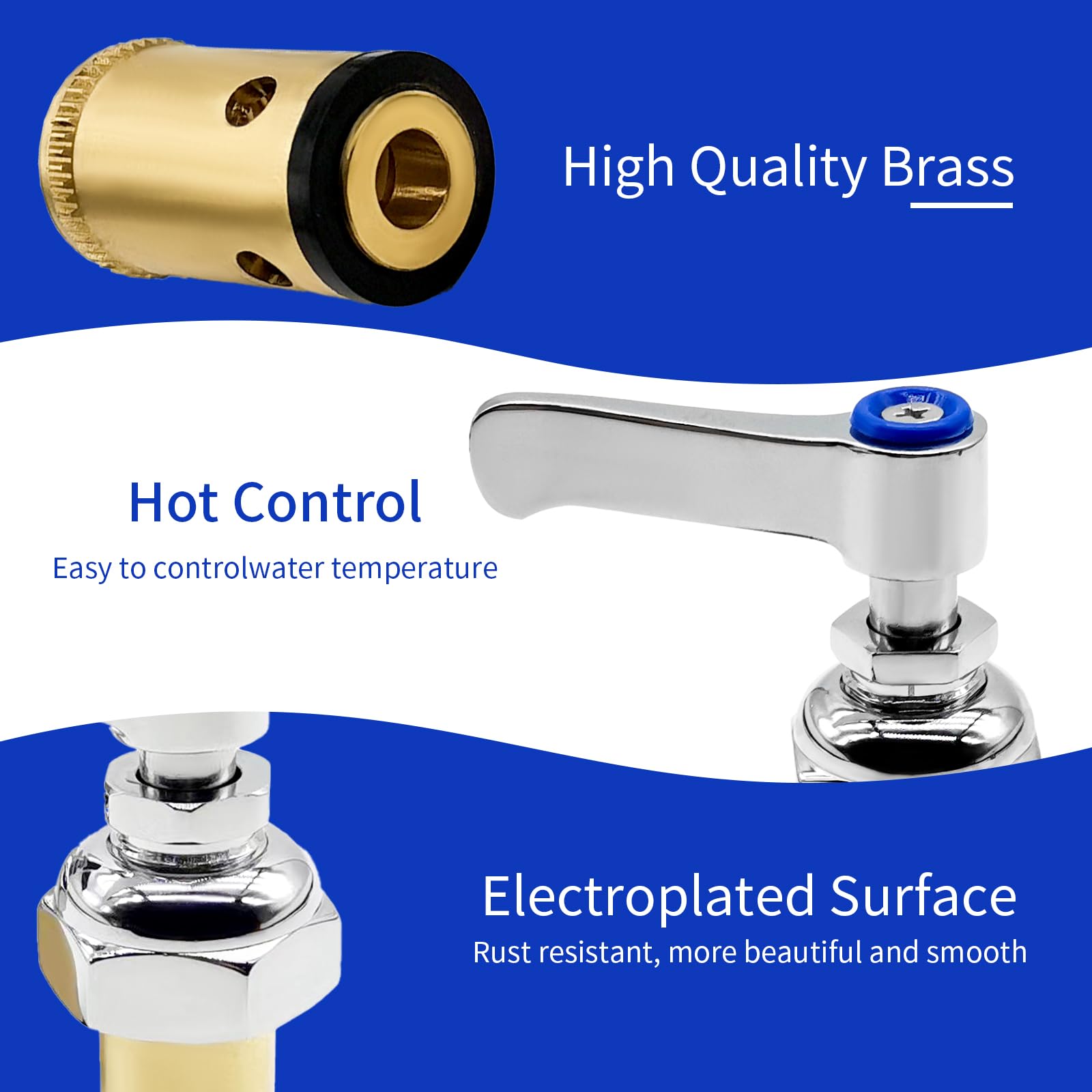 Handle Stem Assembly Fits for T&S Brass Faucets Blue Cold and Red Hot Side Spindle Assembly Valve Replacement Part Replace 002714-40 002713-40 Spindle Assembly for Eterna Valve Replacement