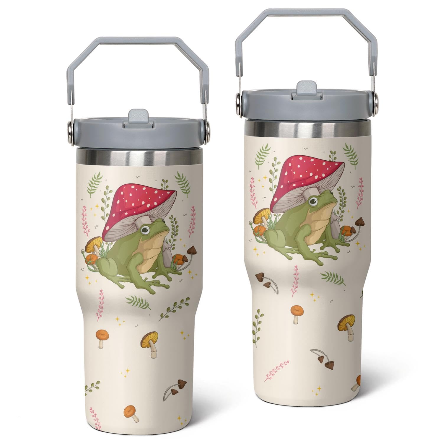 Unyopsa Frog Tumbler with Straw 30oz Insulated Mushroom Tumbler with Lid Cute Mugs Cup with Handle Frog Gifts for Women