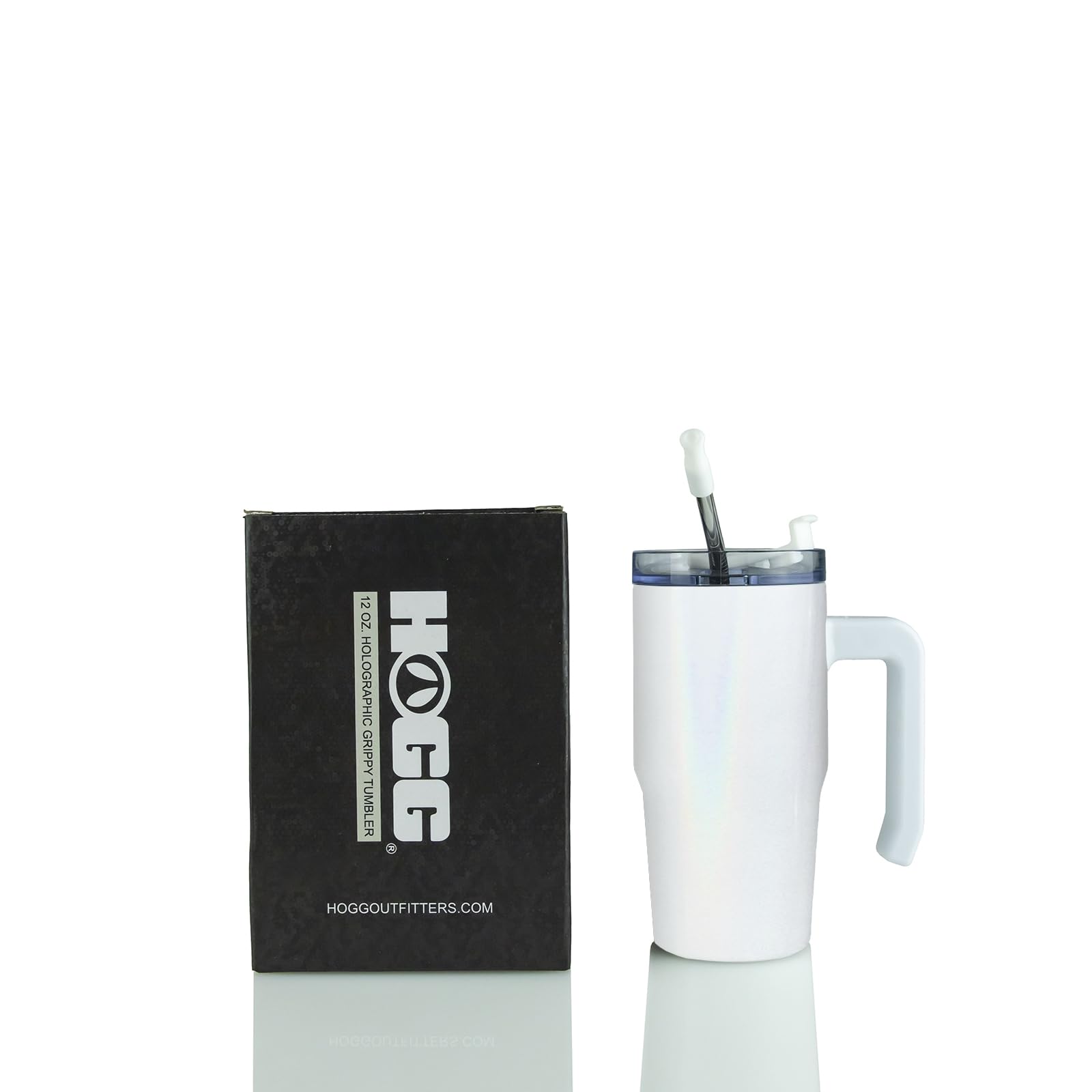 Hogg 12oz Sublimatable Grippy Tumbler with Removable Handle, Lid, and Stainless Steel Straw, DIY, Customizable, Double Wall Insulated Tumblers (Holographic)