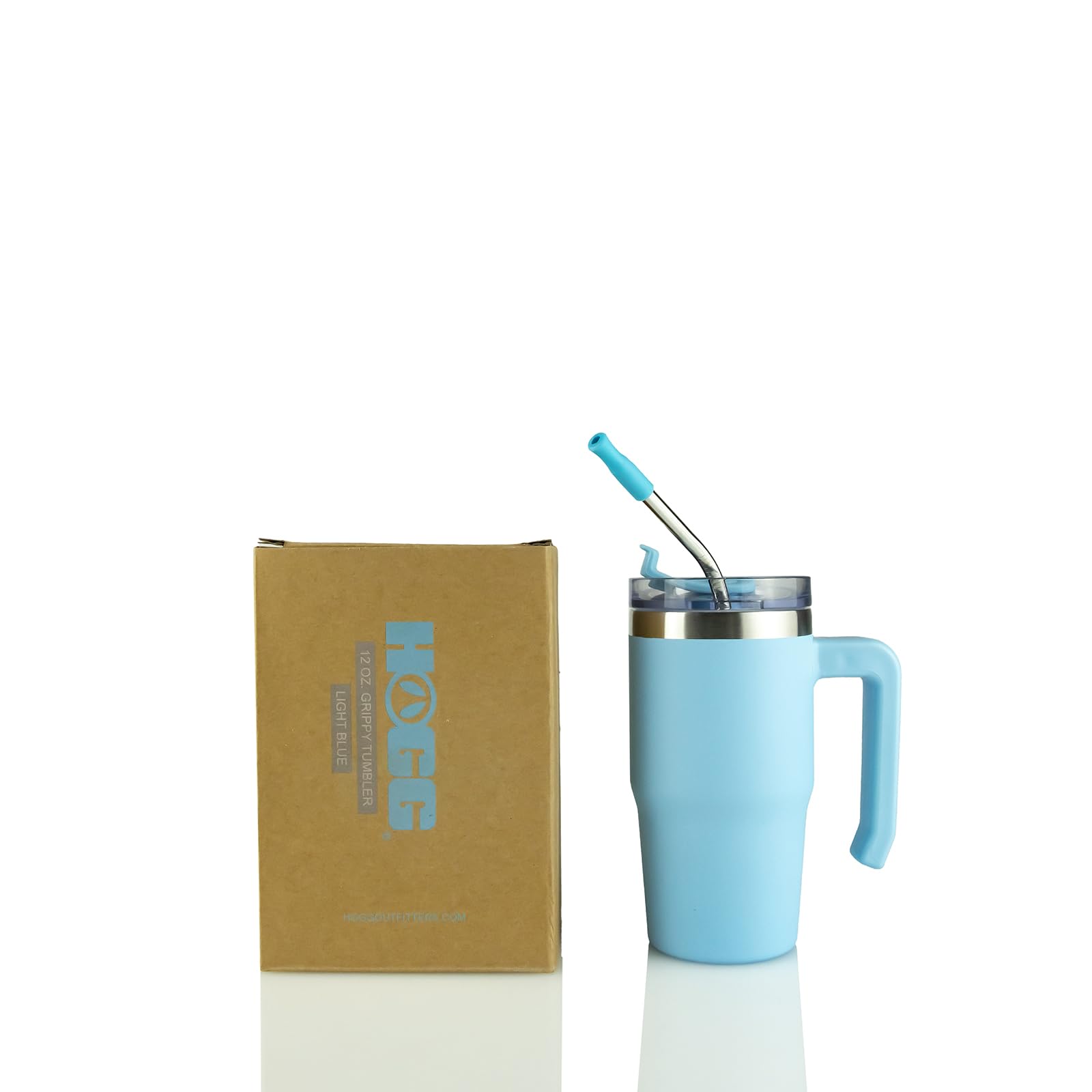 Hogg 12oz Grippy Powder Coated Tumbler with Removable Handle, Lid, and Stainless Steel Straw, DIY, Customizable, Double Wall Insulated Tumblers (Light Blue)