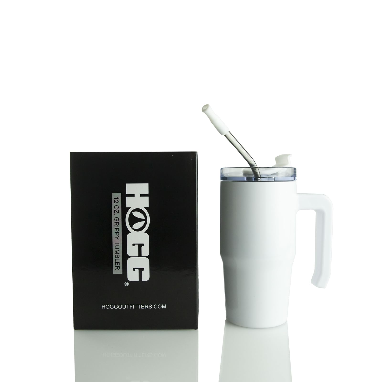 Hogg 12oz Sublimatable Grippy Tumbler with Removable Handle, Lid, and Stainless Steel Straw, DIY, Customizable, Double Wall Insulated Tumblers (White)