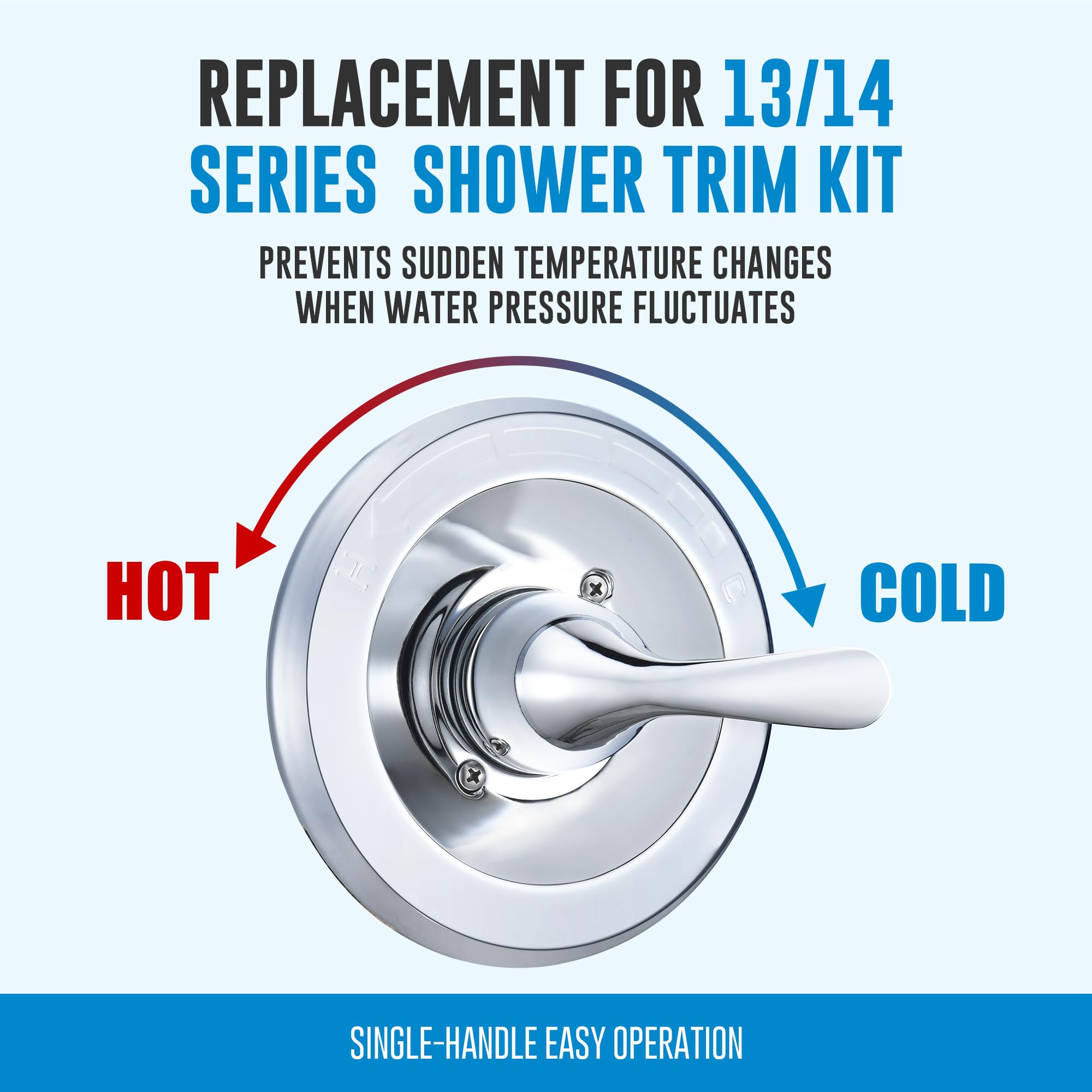Replacement for Delta Classic 13 Series Single-Function Trim Kit, T13020 Chrome Shower Handle, Fit Delta Shower Valve R10000 Series (Cartridge Included)