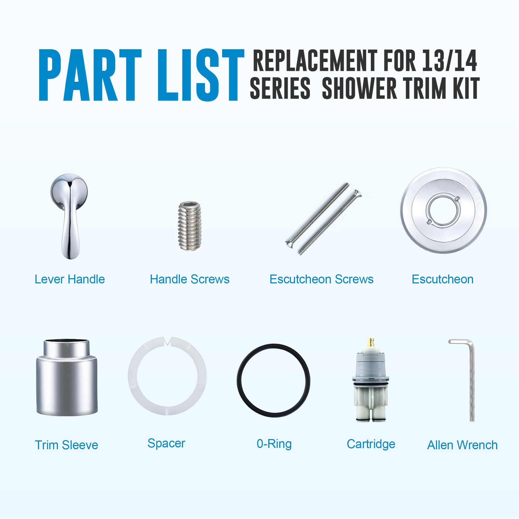 Replacement for Delta Classic 13 Series Single-Function Trim Kit, T13020 Chrome Shower Handle, Fit Delta Shower Valve R10000 Series (Cartridge Included)