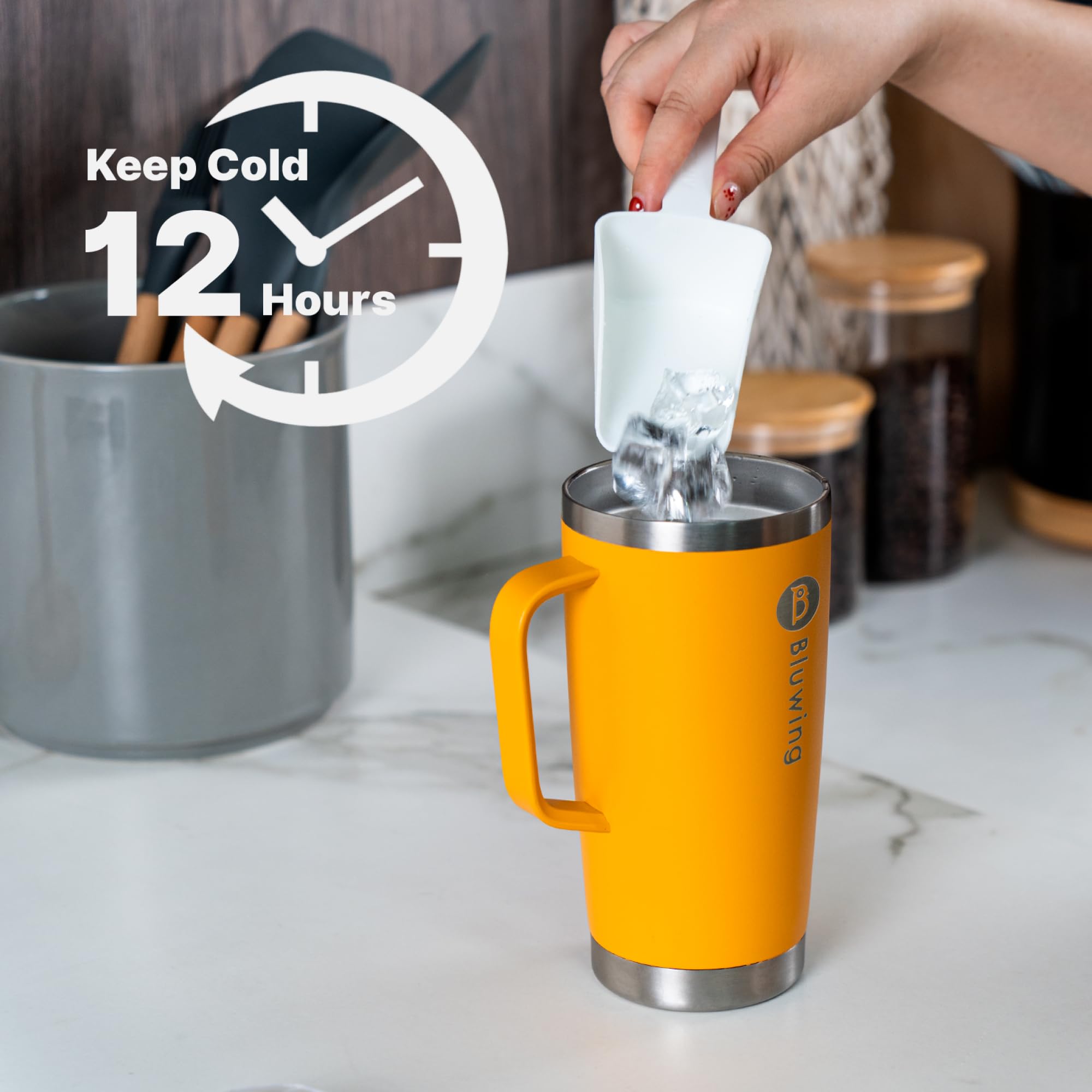 Bluwing Travel Mugs with Handle 30 oz Stainless Steel Double Wall Insulated Coffee Tumblers with Lid and Straw (Black)