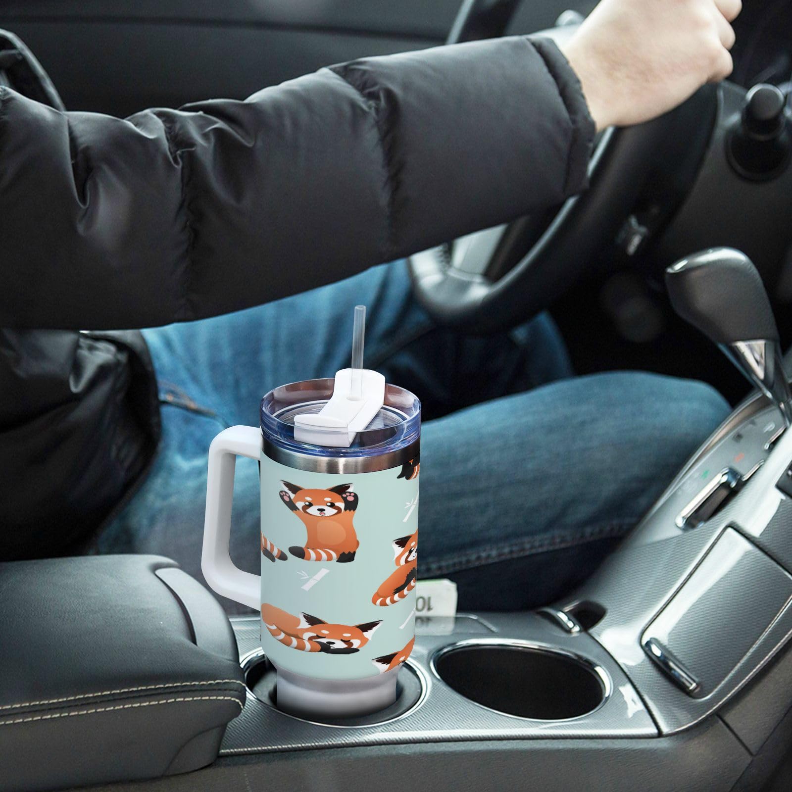 Blueangle 40 oz Cute Red Panda Tumbler with Handle and Straw Lid, Insulated Cup Reusable Stainless Steel Water Bottle Travel Mug（739）