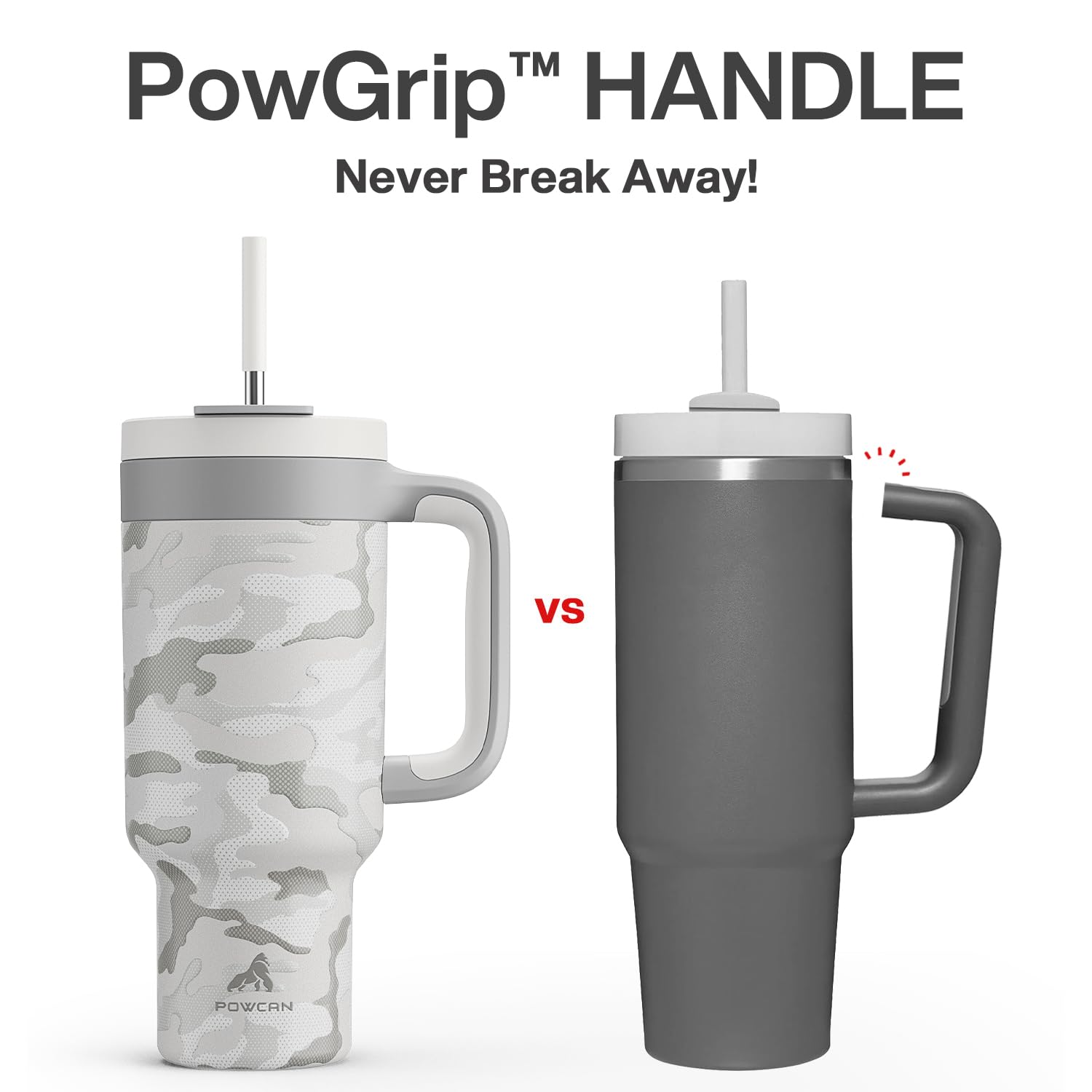 POWCAN 40 oz Camo Tumbler with Handle, 2-in-1 Straw and Sip Lid, Leakproof, Dishwasher Safe, Insulated Stainless Steel Travel Coffee Mug, Keeps Cold for 34 Hours, Car Cup Holder Fit (Clouded Aspen)