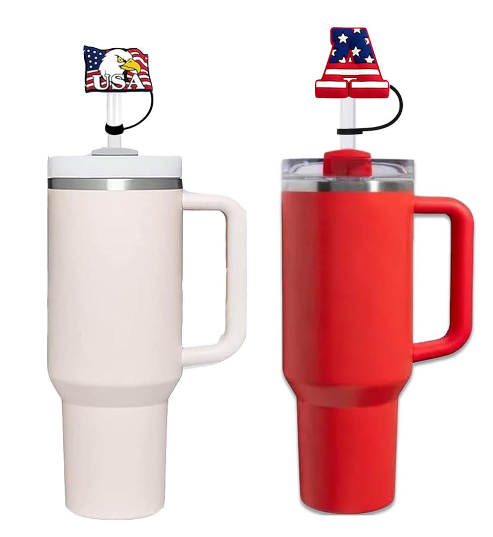 9Pcs Flag Day Straw Caps Cover Cap Topper Dust-Proof for Stanley Cup 10mm/ 0.4in, for Drinking Straw Cap Stanley Cup Accessories, Cute Silicone Tips Lids Dust-Proof for Water Bottle