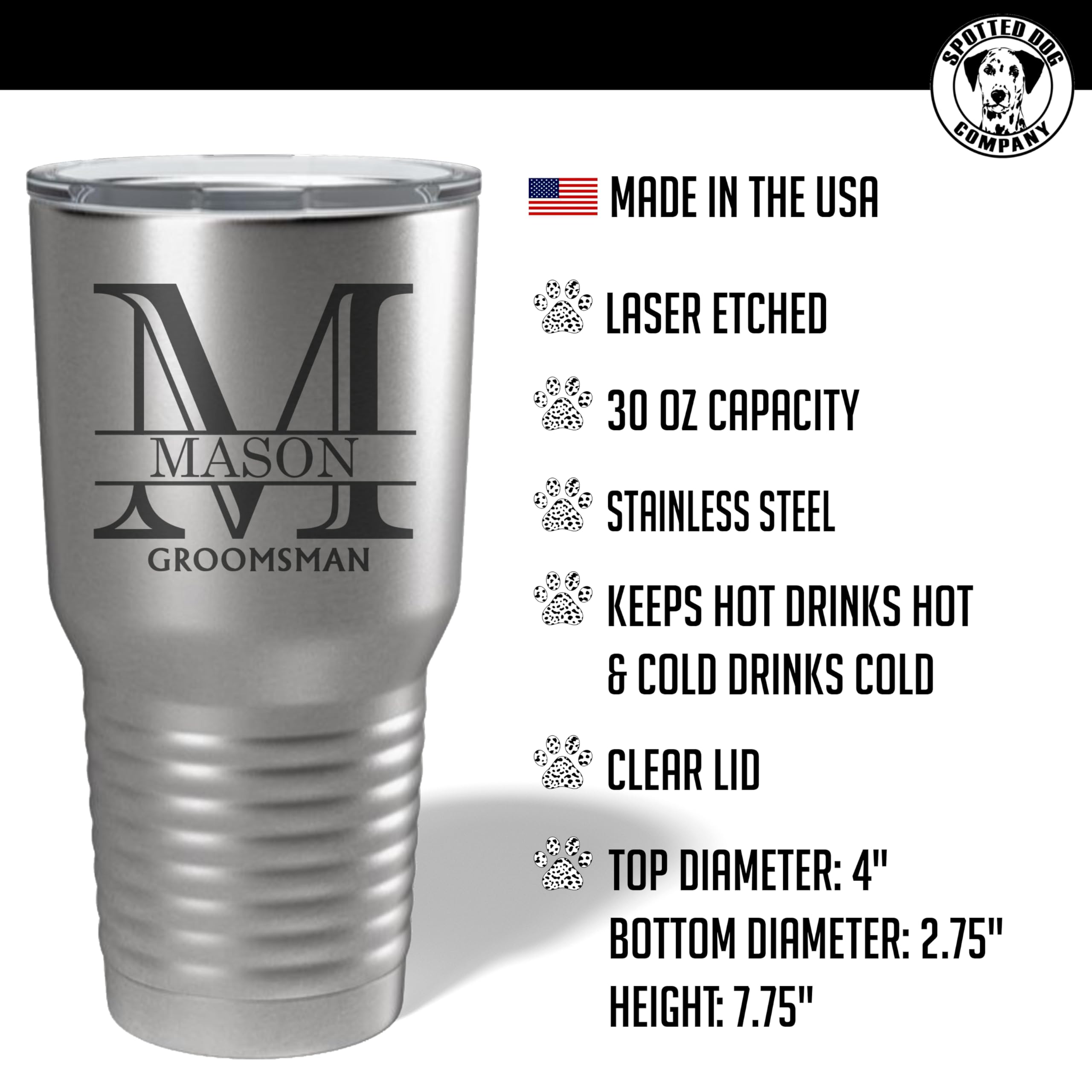 Personalized 30oz (17 Colors) Insulated Stainless Steel Tumbler Cup with Lid, Custom Etched, Customized Engraved Father’s Day Gift Idea for Women Men Her Him, Halpert Monogram Initial Name (Stainless)