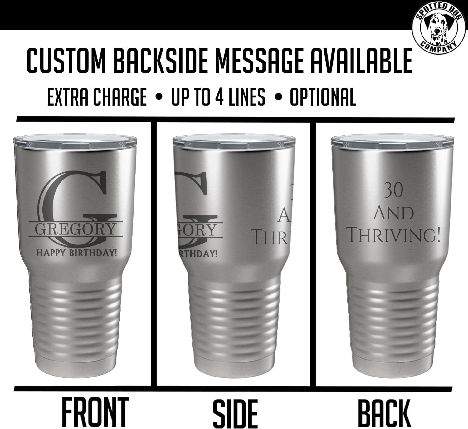 Personalized 30oz (17 Colors) Insulated Stainless Steel Tumbler Cup with Lid, Custom Etched, Customized Engraved Father’s Day Gift Idea for Women Men Her Him, Halpert Monogram Initial Name (Stainless)