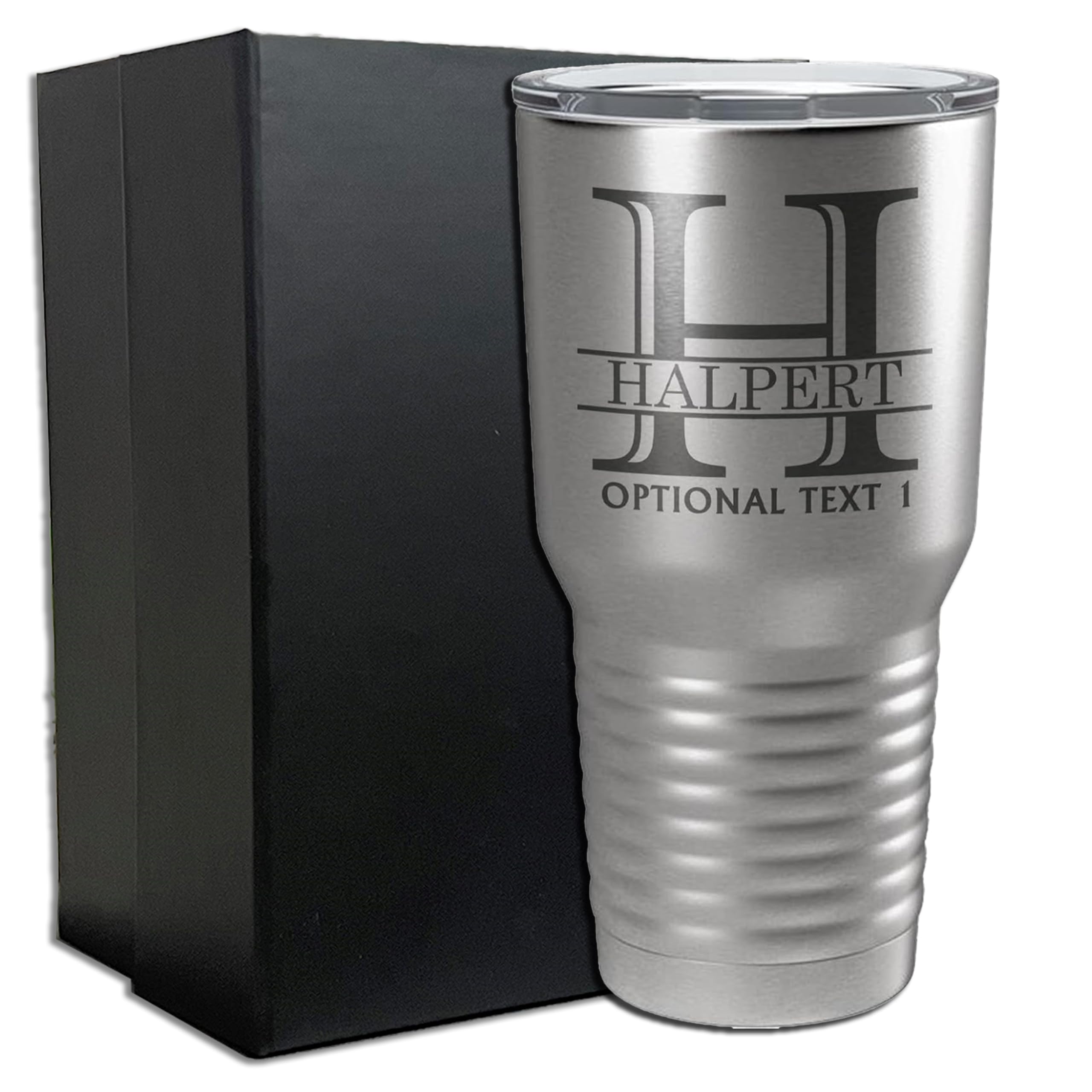 Personalized 30oz (17 Colors) Insulated Stainless Steel Tumbler Cup with Lid, Custom Etched, Customized Engraved Father’s Day Gift Idea for Women Men Her Him, Halpert Monogram Initial Name (Stainless)